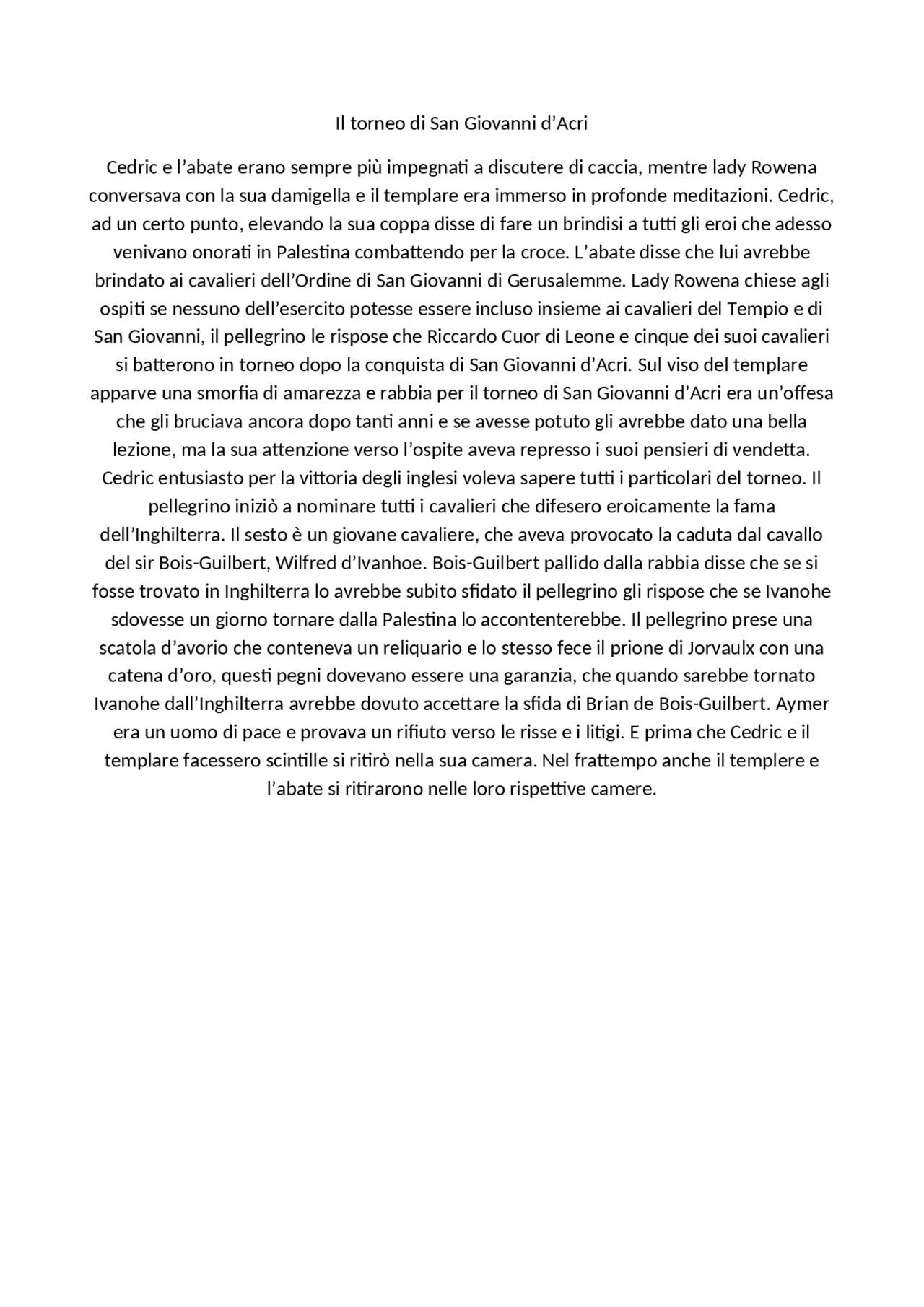 Riassunto Primi Capitolo Ivanohe Docsity