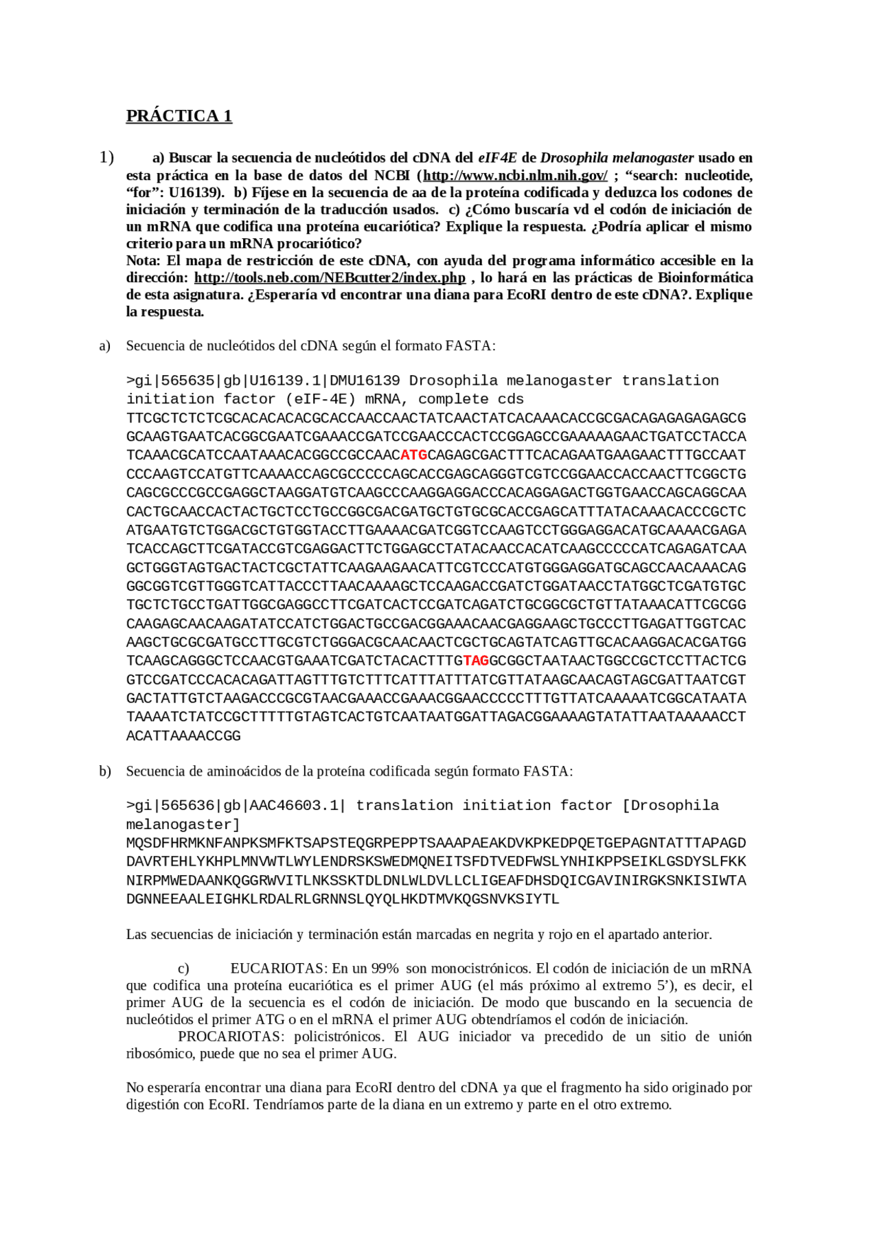 Ejercicios Biología Molecular Docsity