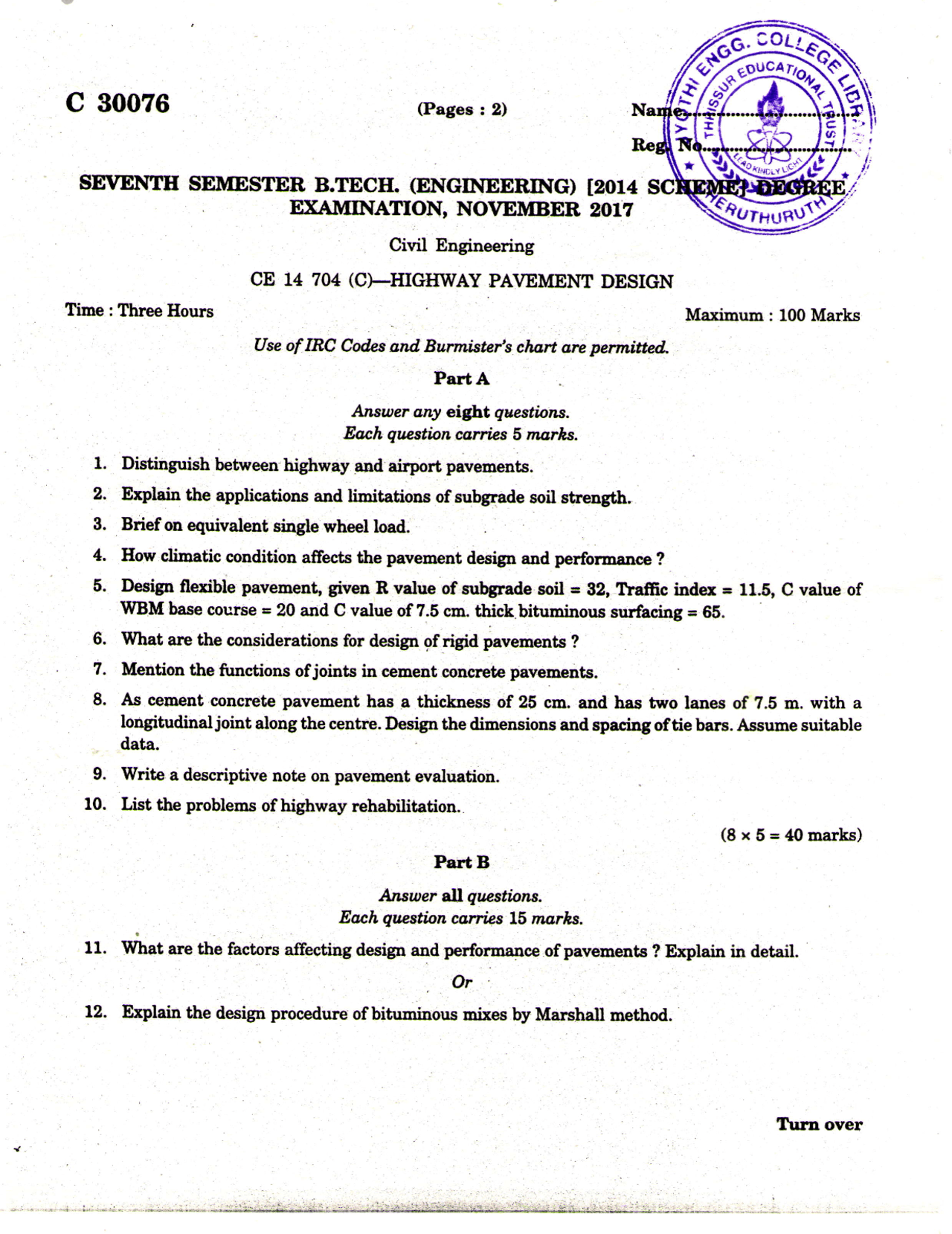 HIGHWAY PAVEMENT DESIGN - KTU | Study notes Highway Engineering | Docsity