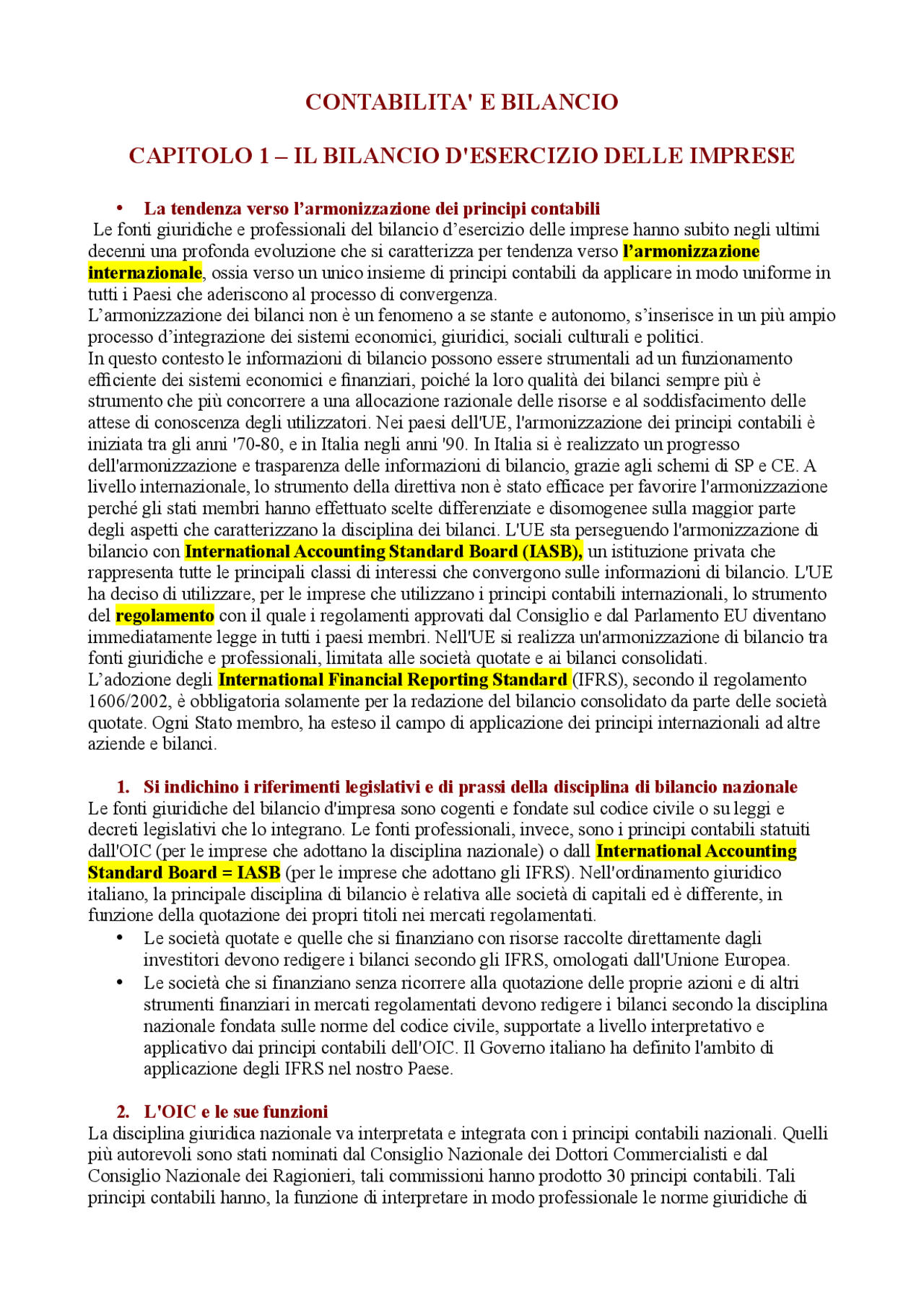 Riassunti di contabilità e bilancio - Docsity