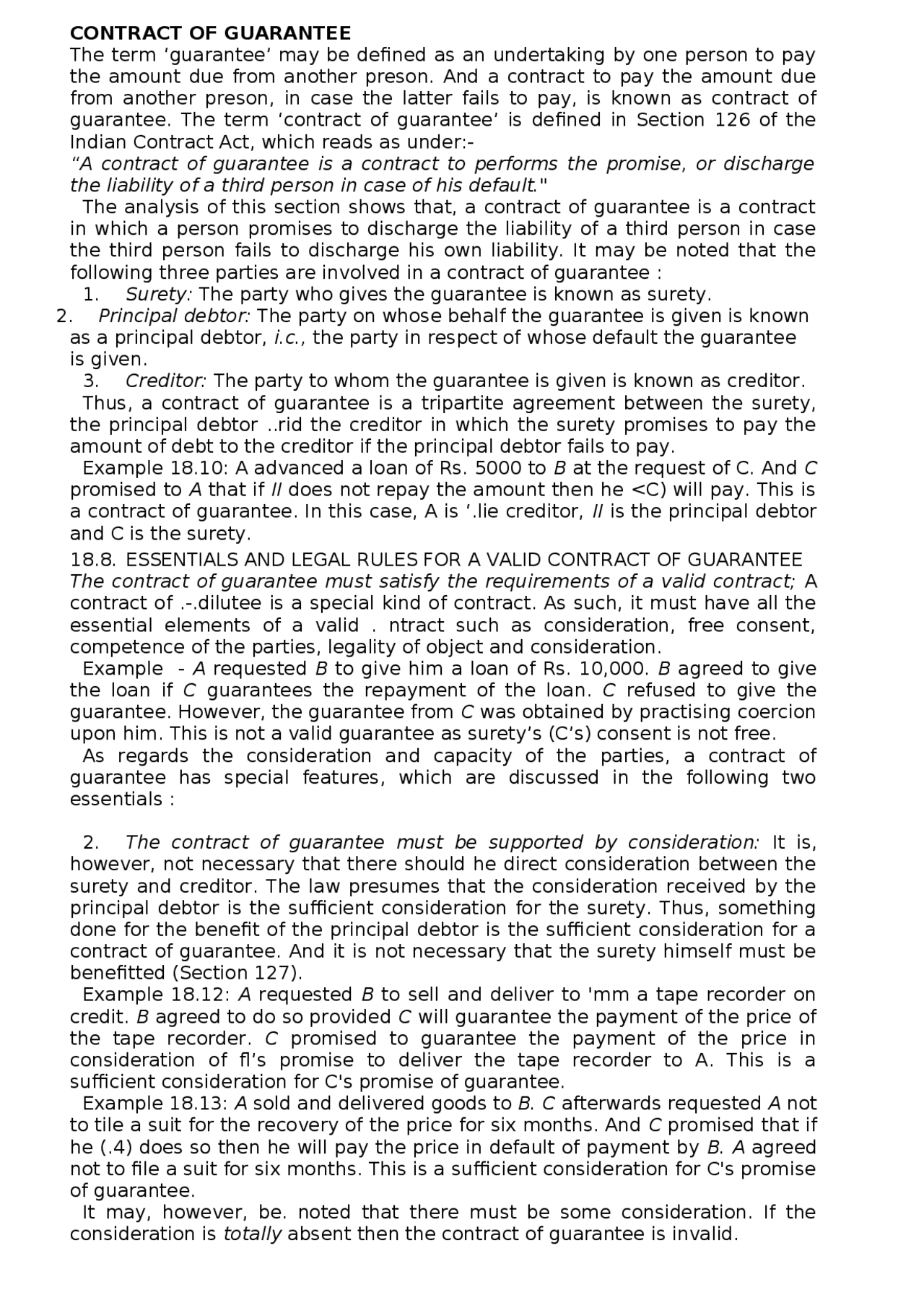 Law of guarantee and its kinds with case law - Docsity