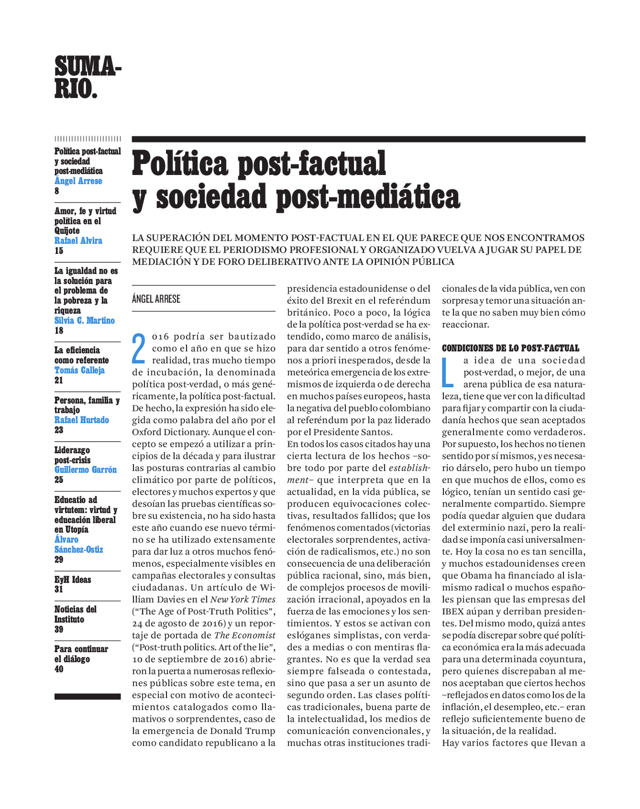 Politica post-factual y sociedad post-mediatica - Docsity