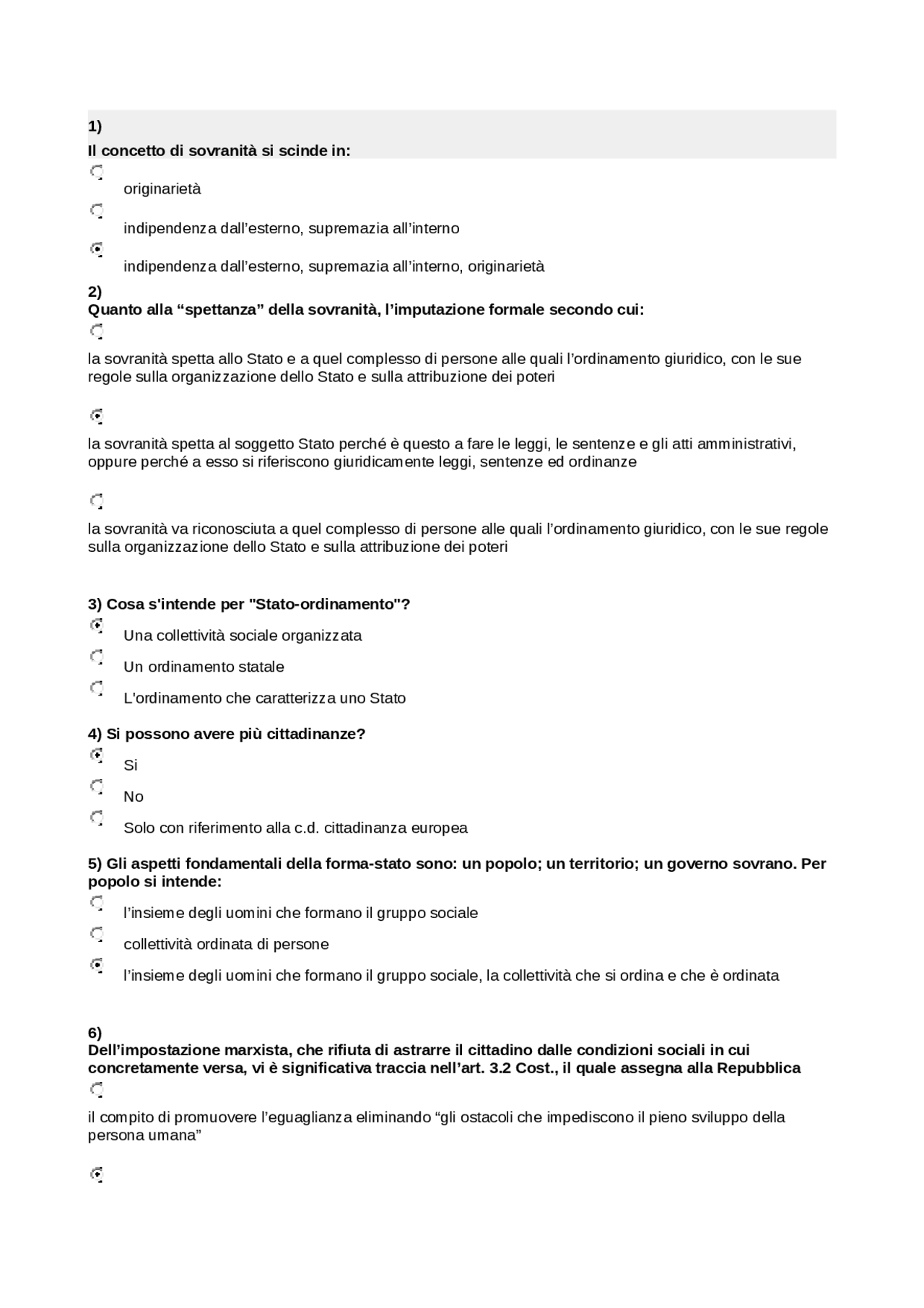 Test Modulo 2 Diritto Pubblico Docsity