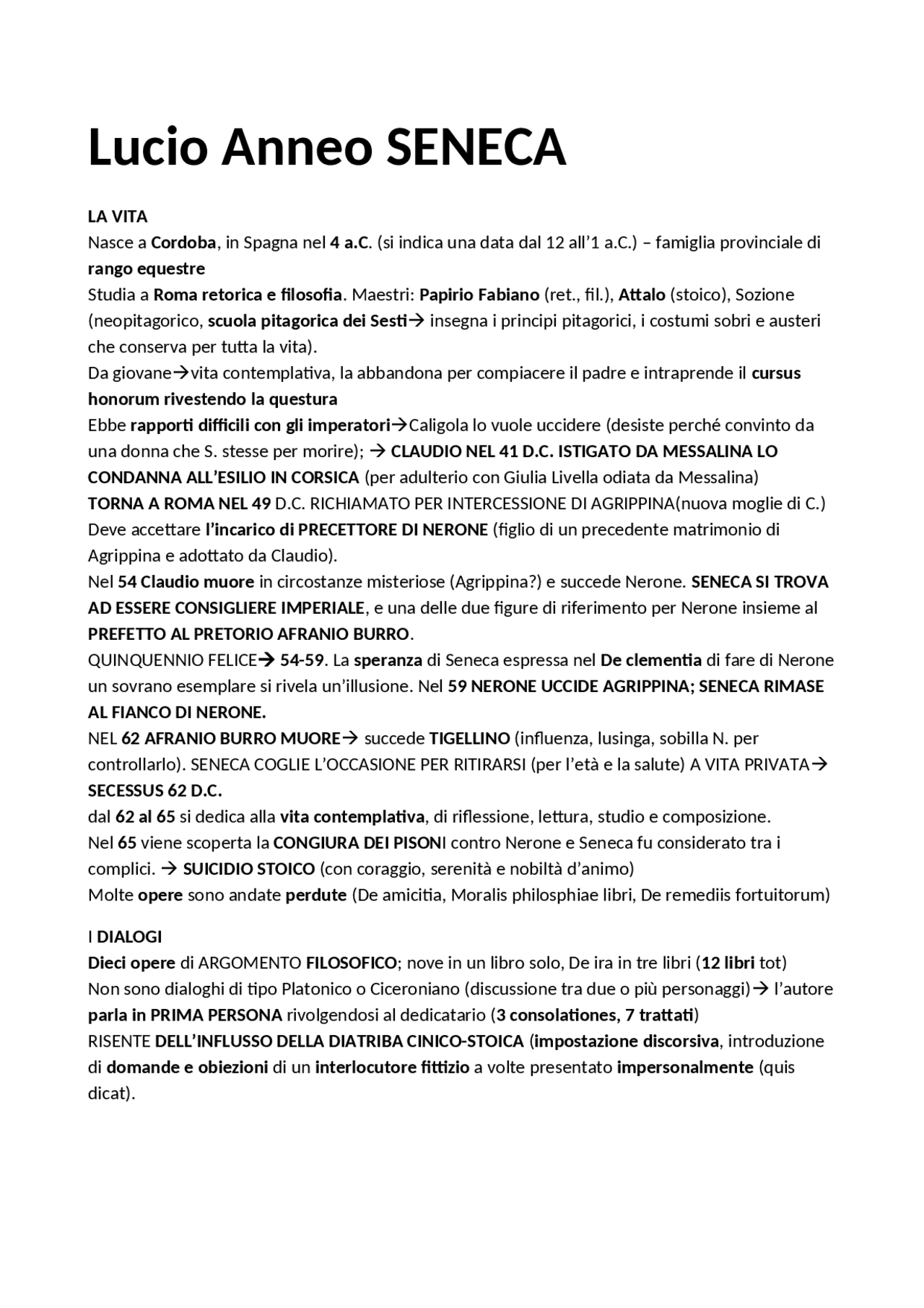 Seneca- vita opere e poetica | Appunti di Latino | Docsity