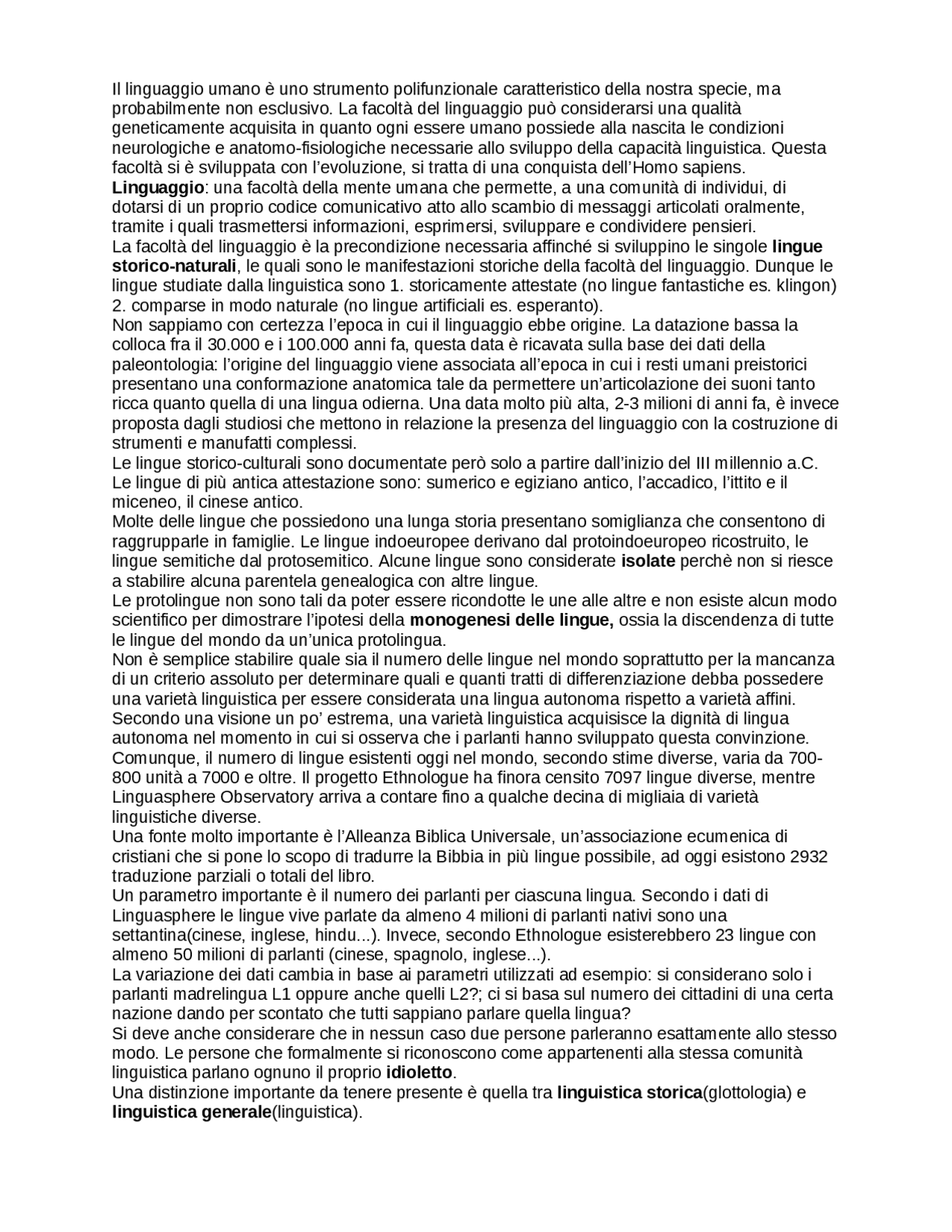 Riassunto Linguistica Parte Introduttiva Docsity