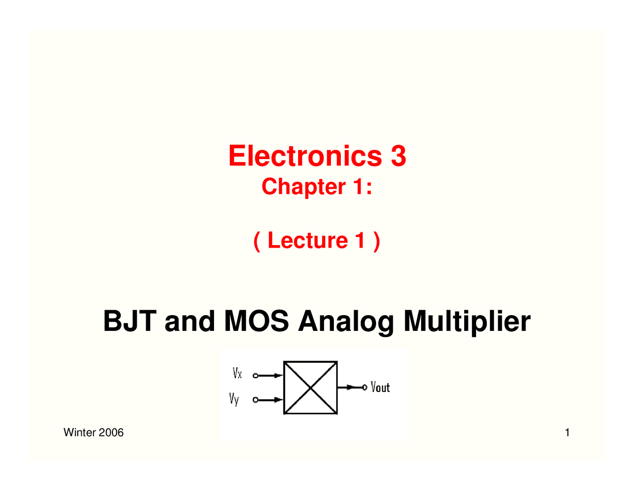 This is a lecture notes about BJT and MOS analog multiplier .... - Docsity