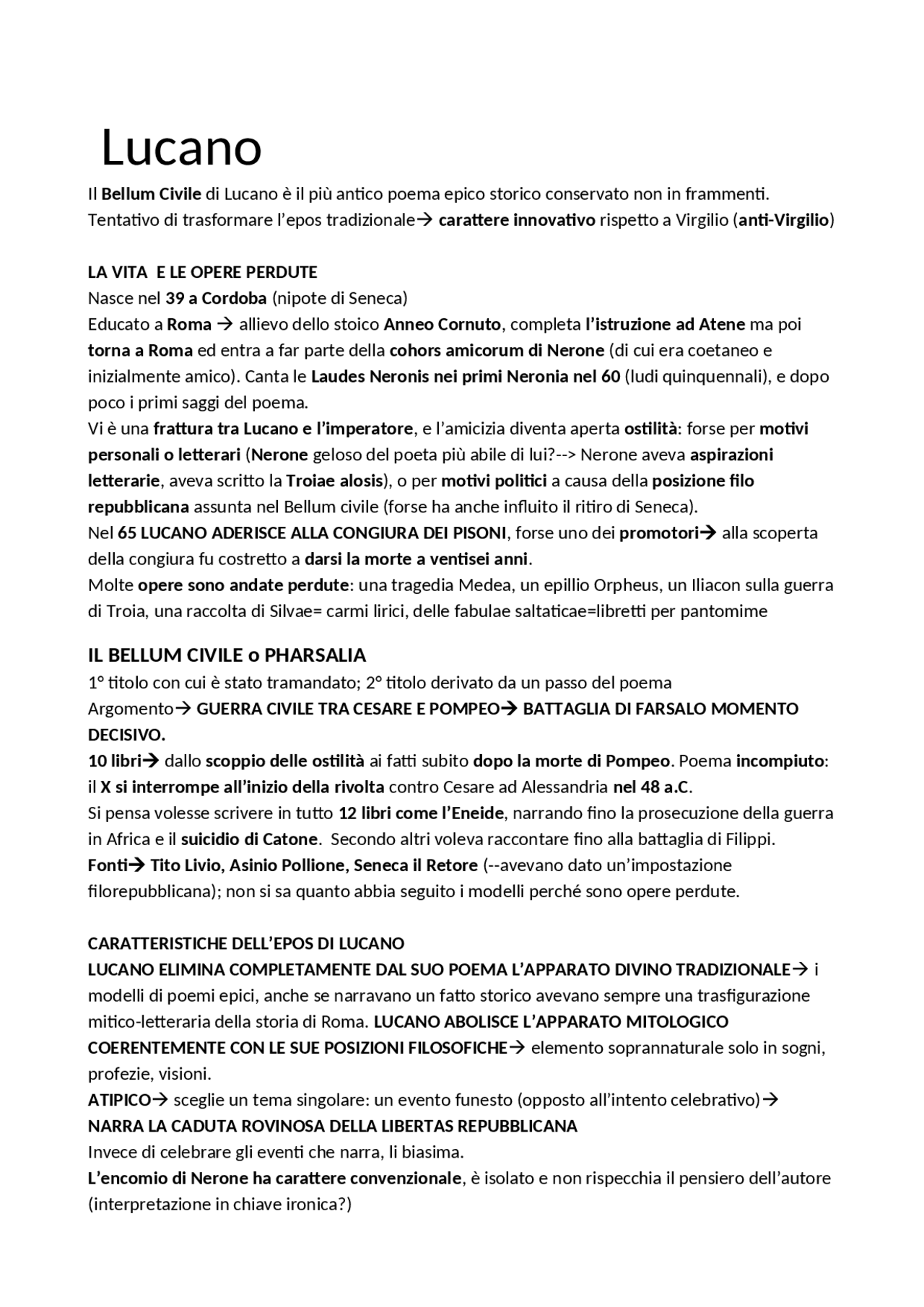 VITA, OPERE E POETICA di LUCANO - Docsity
