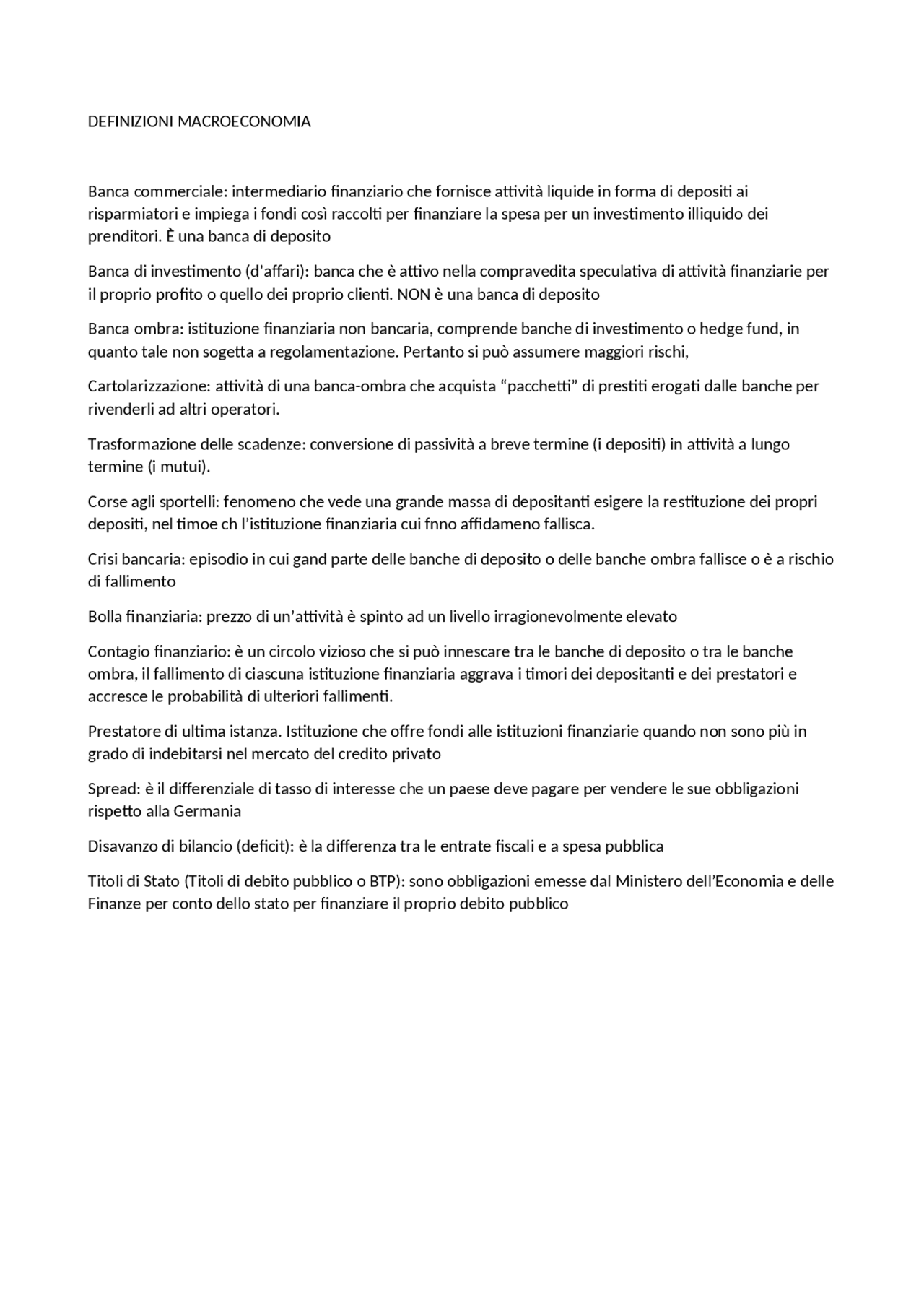 Definizioni Di Macroeconomia Docsity