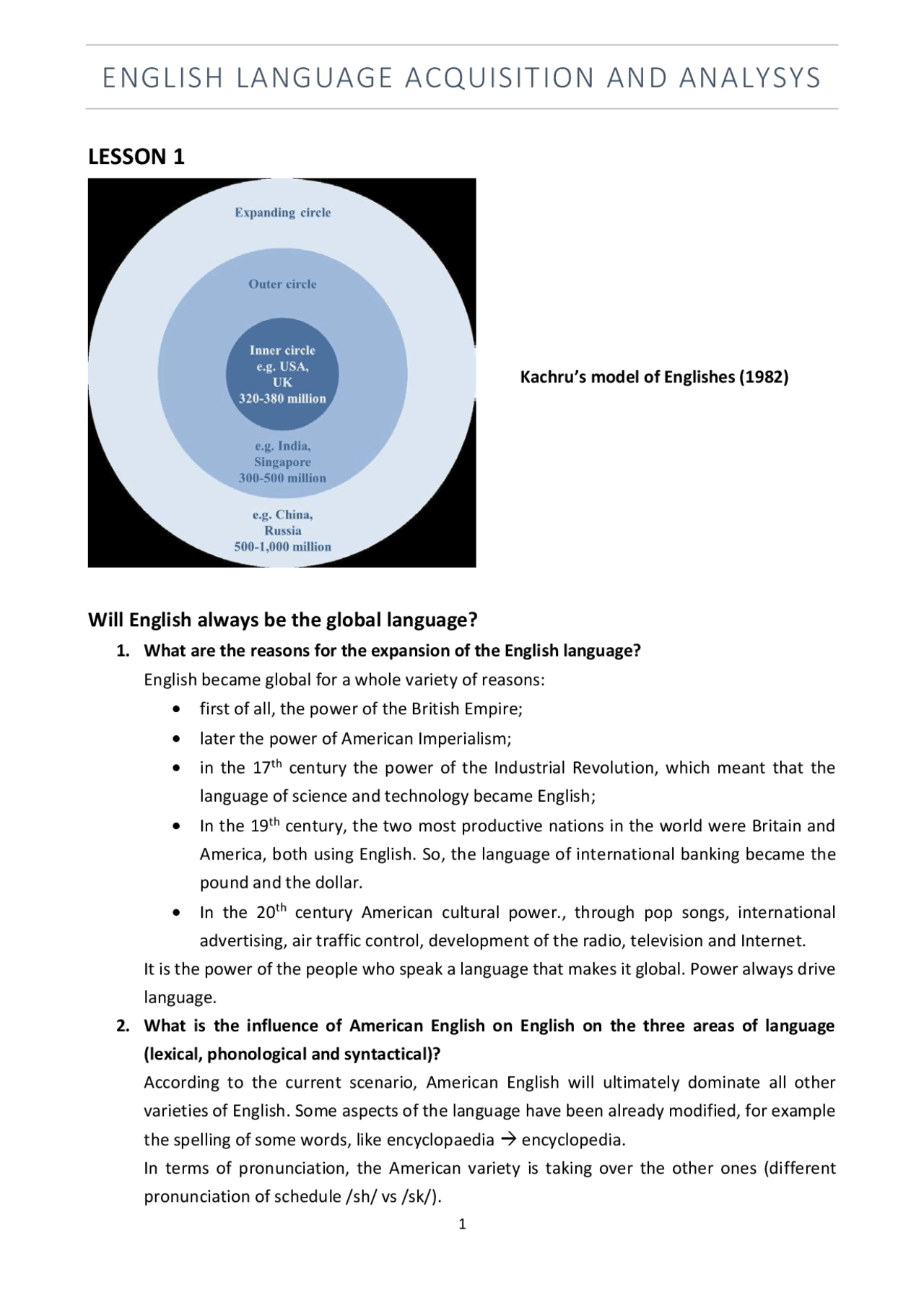 English Language Analysis And Acquisition Docsity