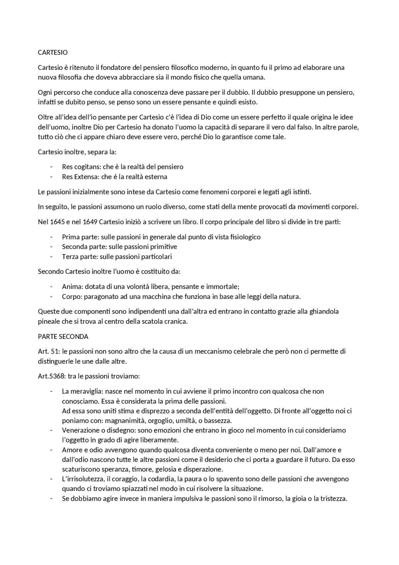 Cartesio Riassunto Professor Toto Docsity