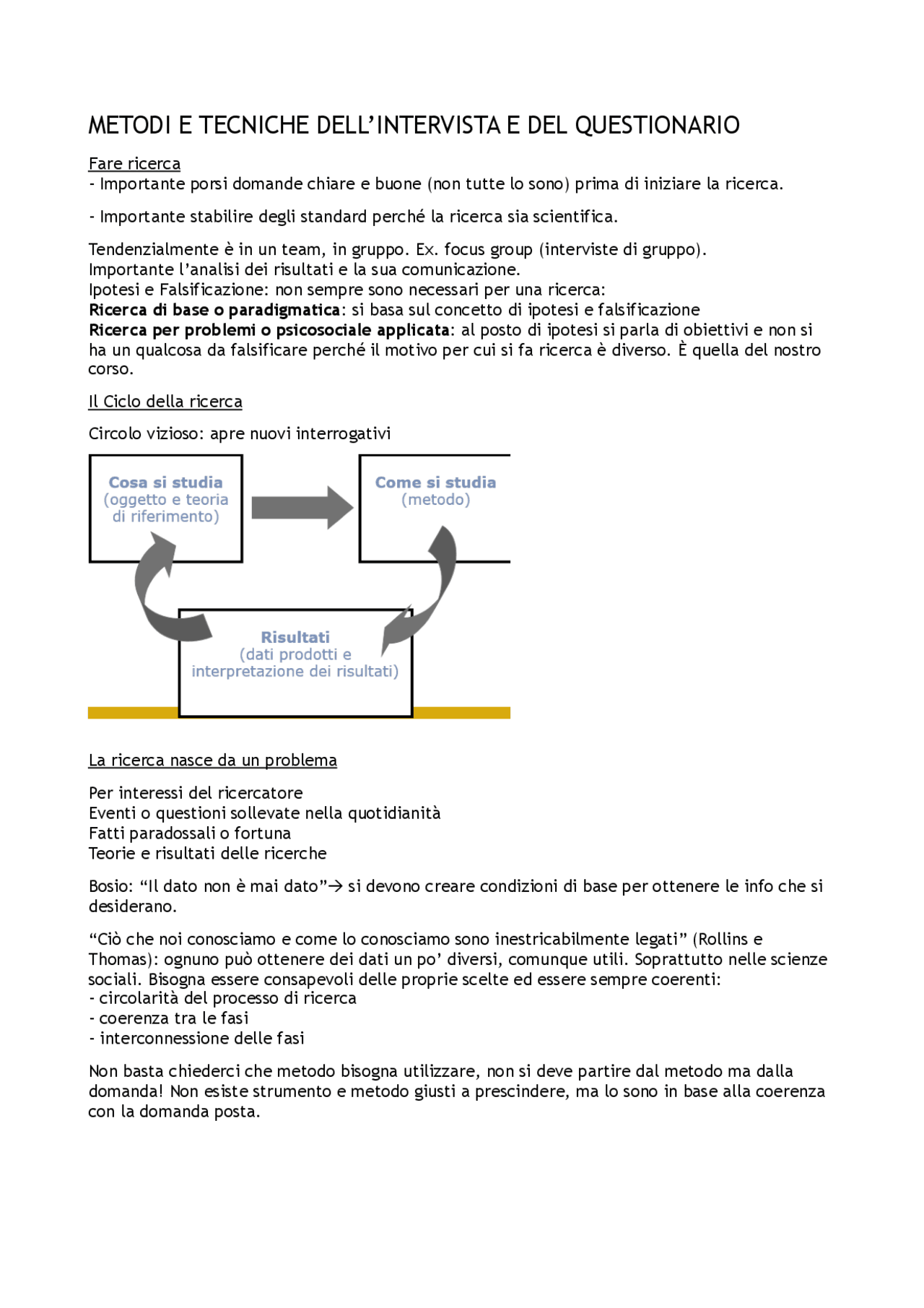 Metodi E Tecniche Di Intervista E Questionario Docsity