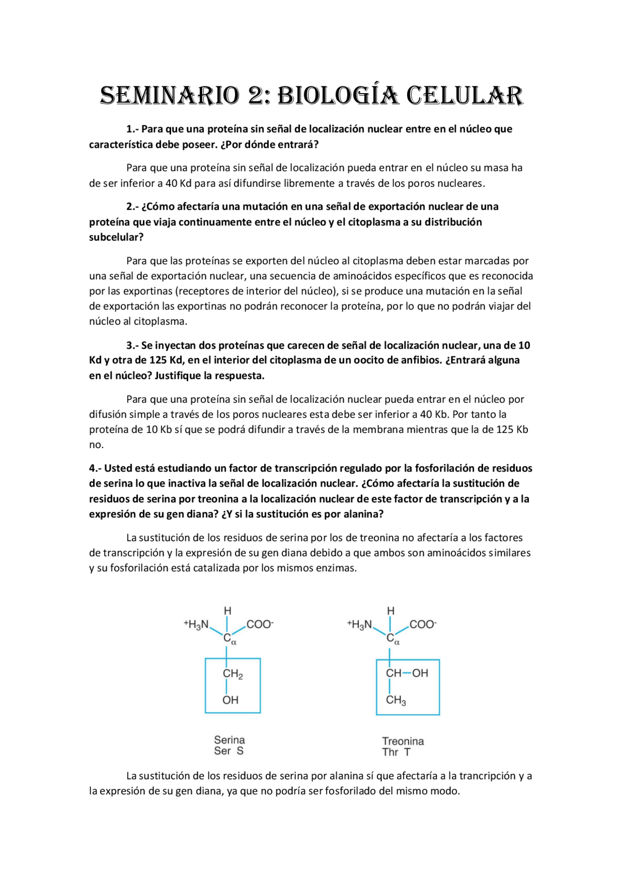 Seminario 2 Biologia Celular Primero Carrera Usc Docsity