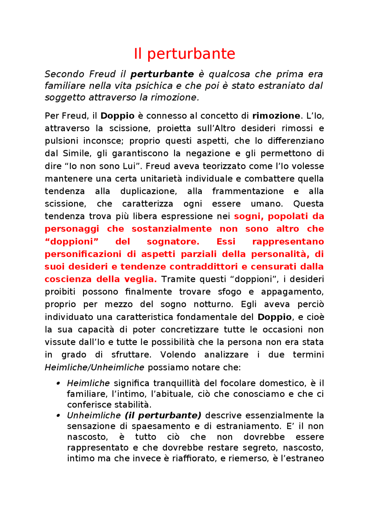 Il Perturbante Di S Freud Docsity
