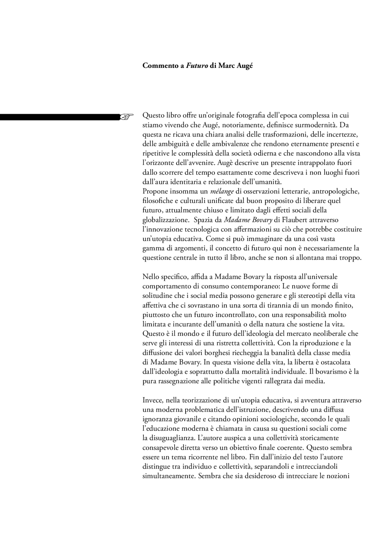 Commento A Futuro Marc Augé Docsity