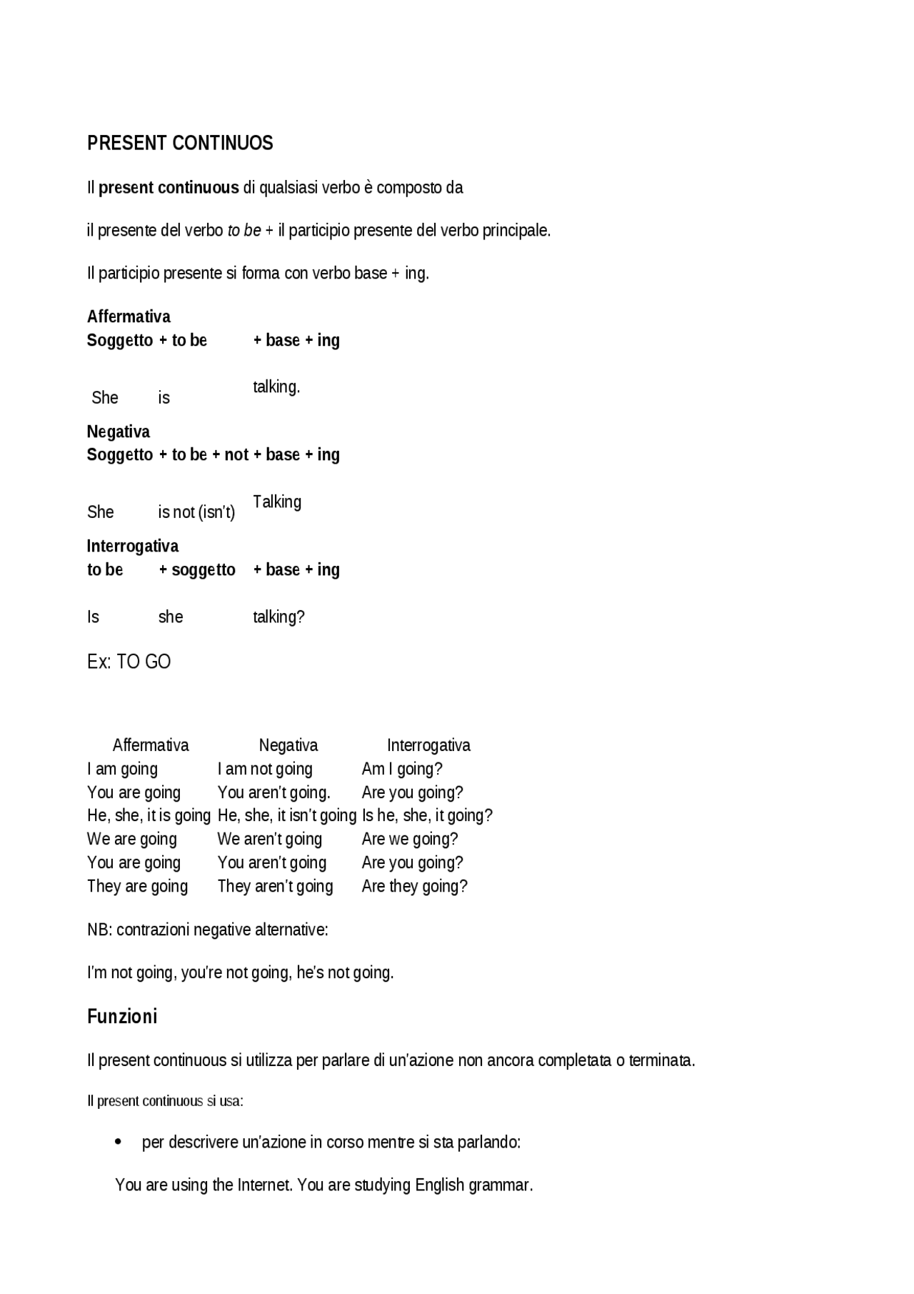 PRESENT CONTINUOS regole - Docsity