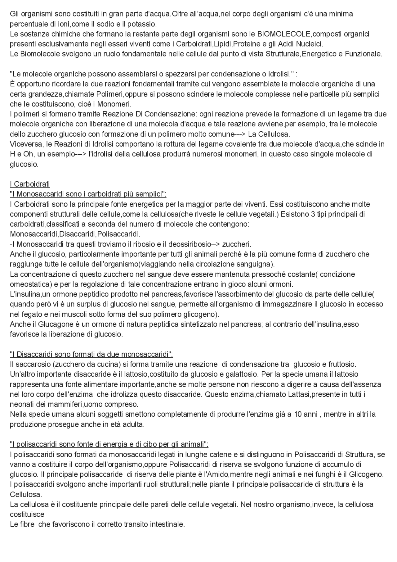 Appunti Sulle Biomolecole Docsity