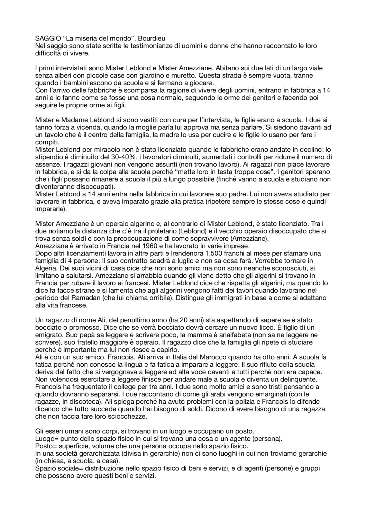 Saggio "La miseria del mondo" - Docsity