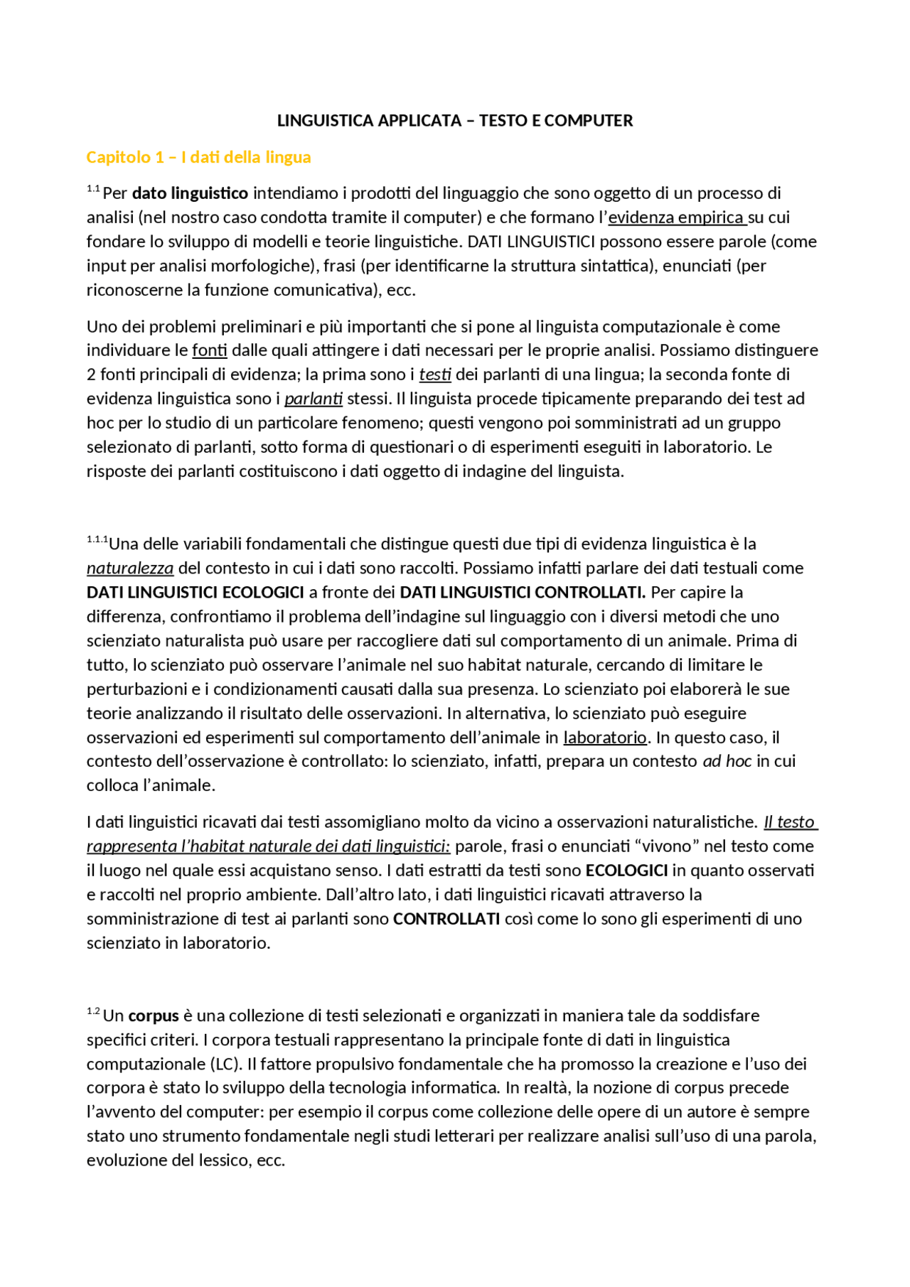 Testo E Computer Elementi Di Linguistica Computazionale Docsity