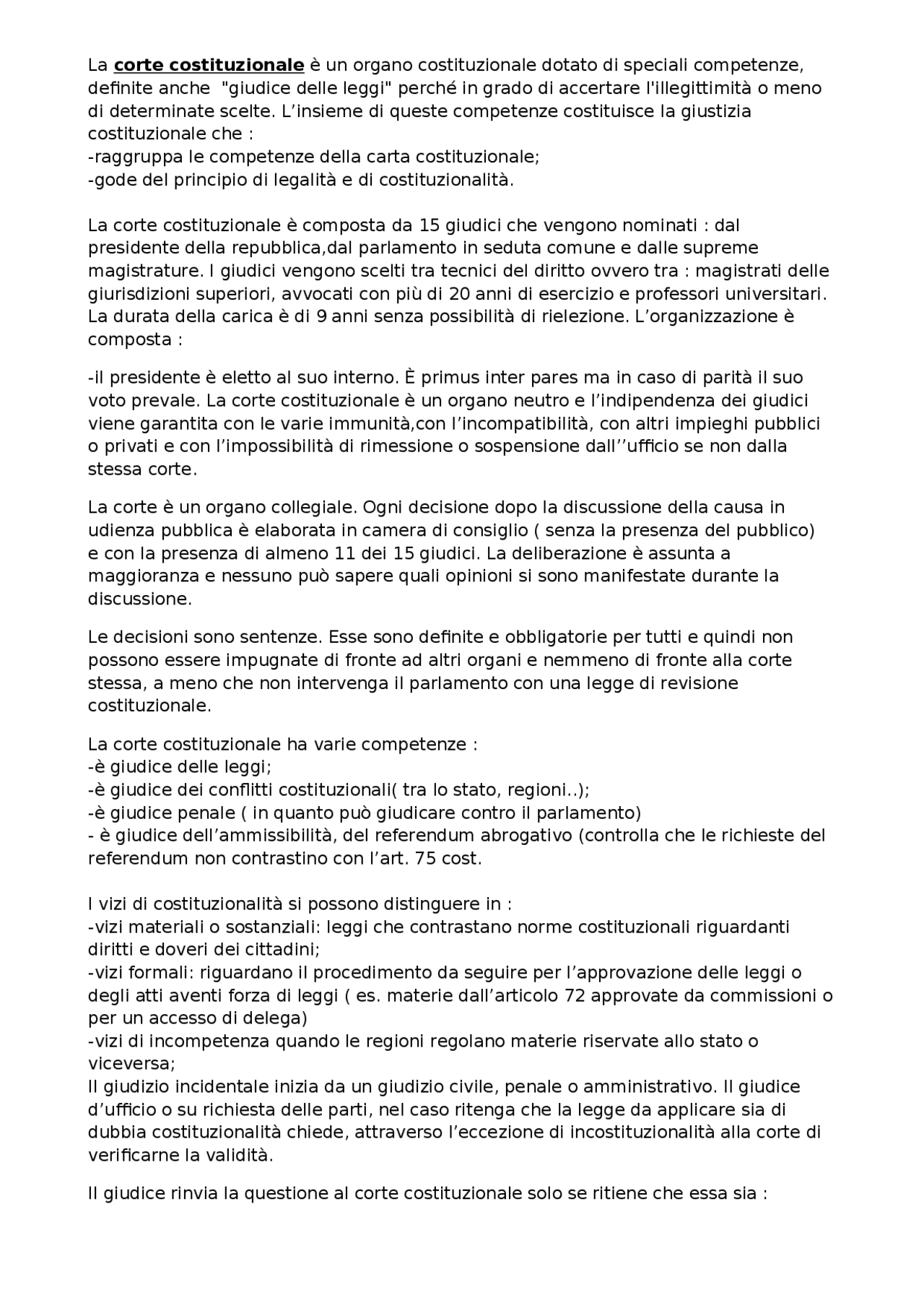 Riassunto Sulla Corte Costituzionale Appunti Diritto Pubblico Docsity