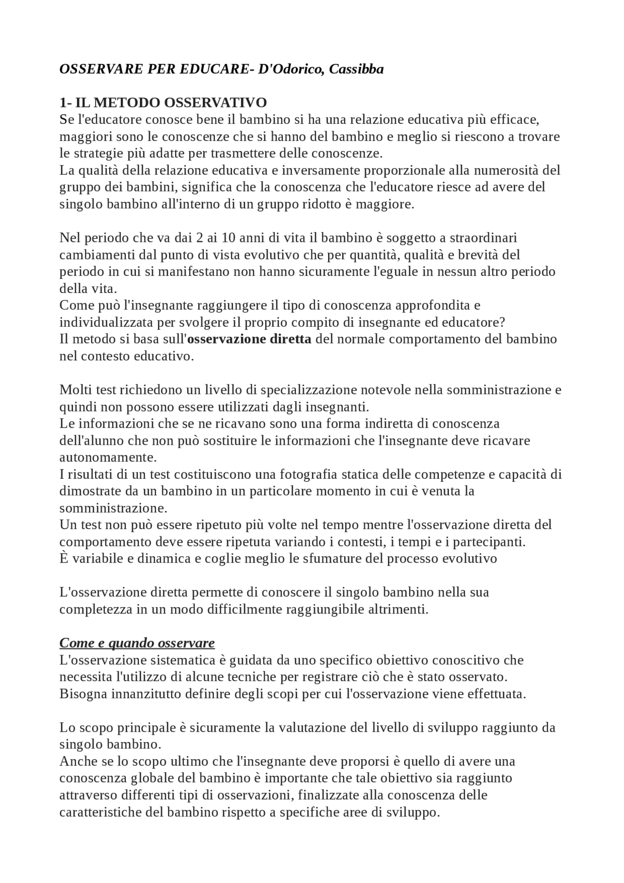 Osservare Per Educare L Dodorico R Cassibba Docsity