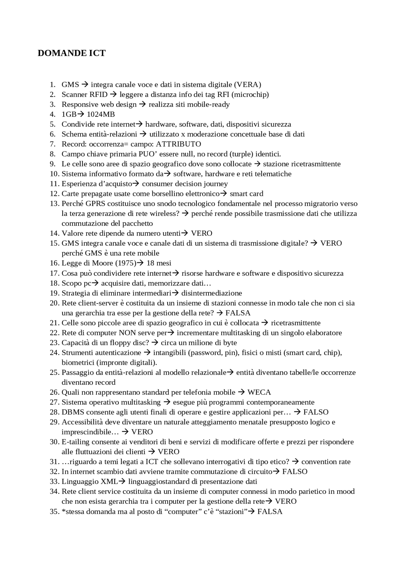 Domande Esame Ict Di Gemmo E Carignani Docsity