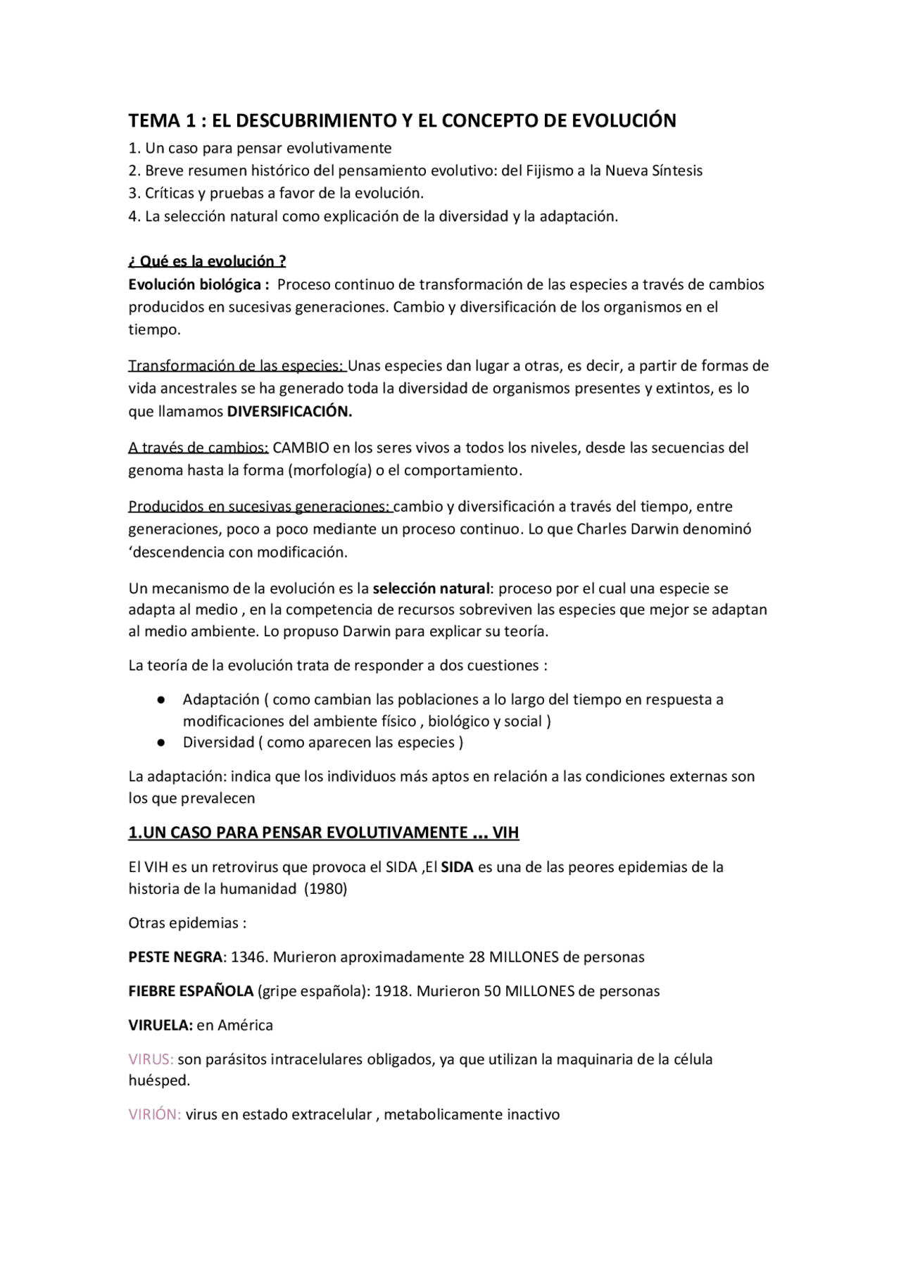 Tema 1 Biología Evolutiva Docsity