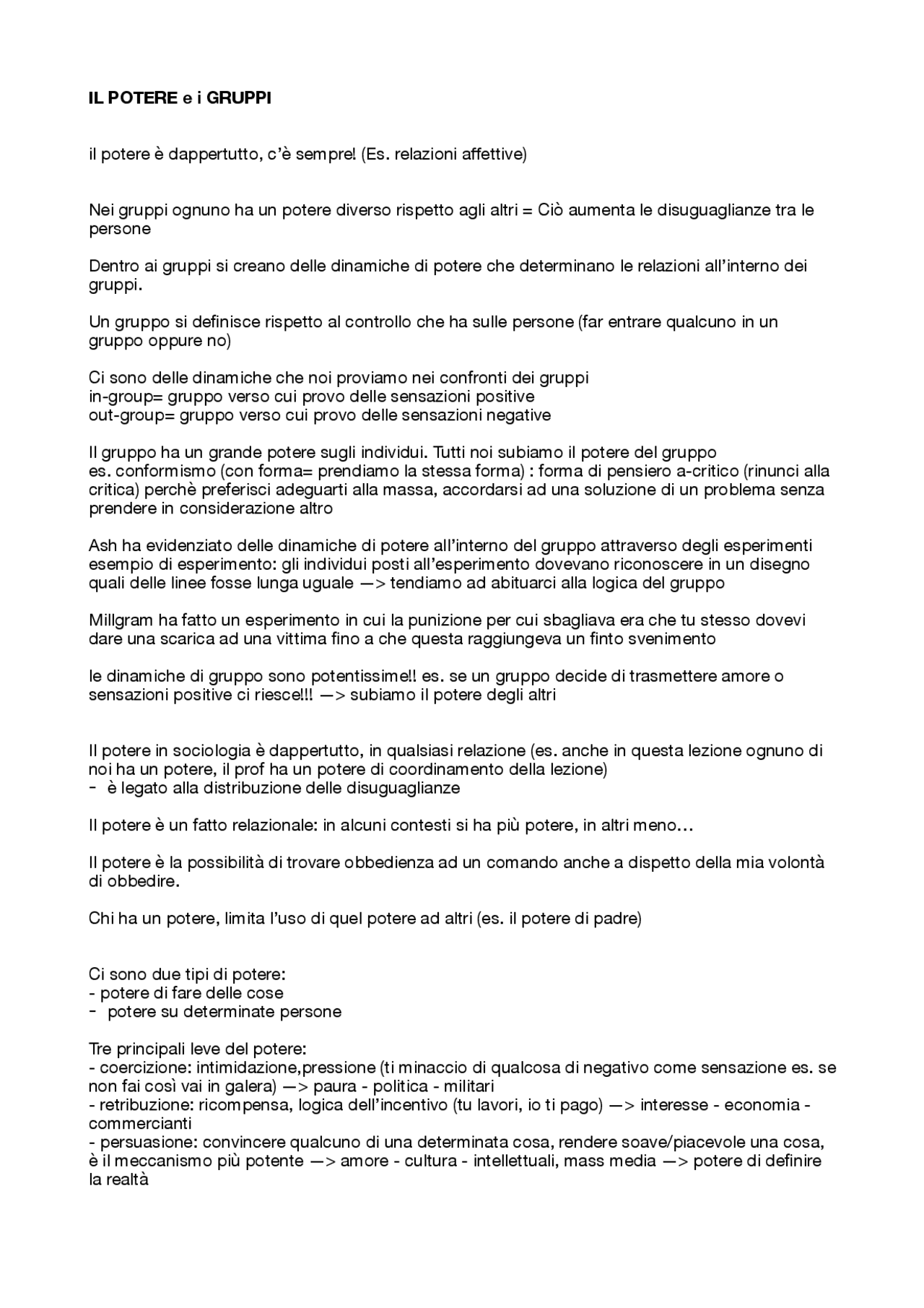 Il potere e i gruppi - Docsity