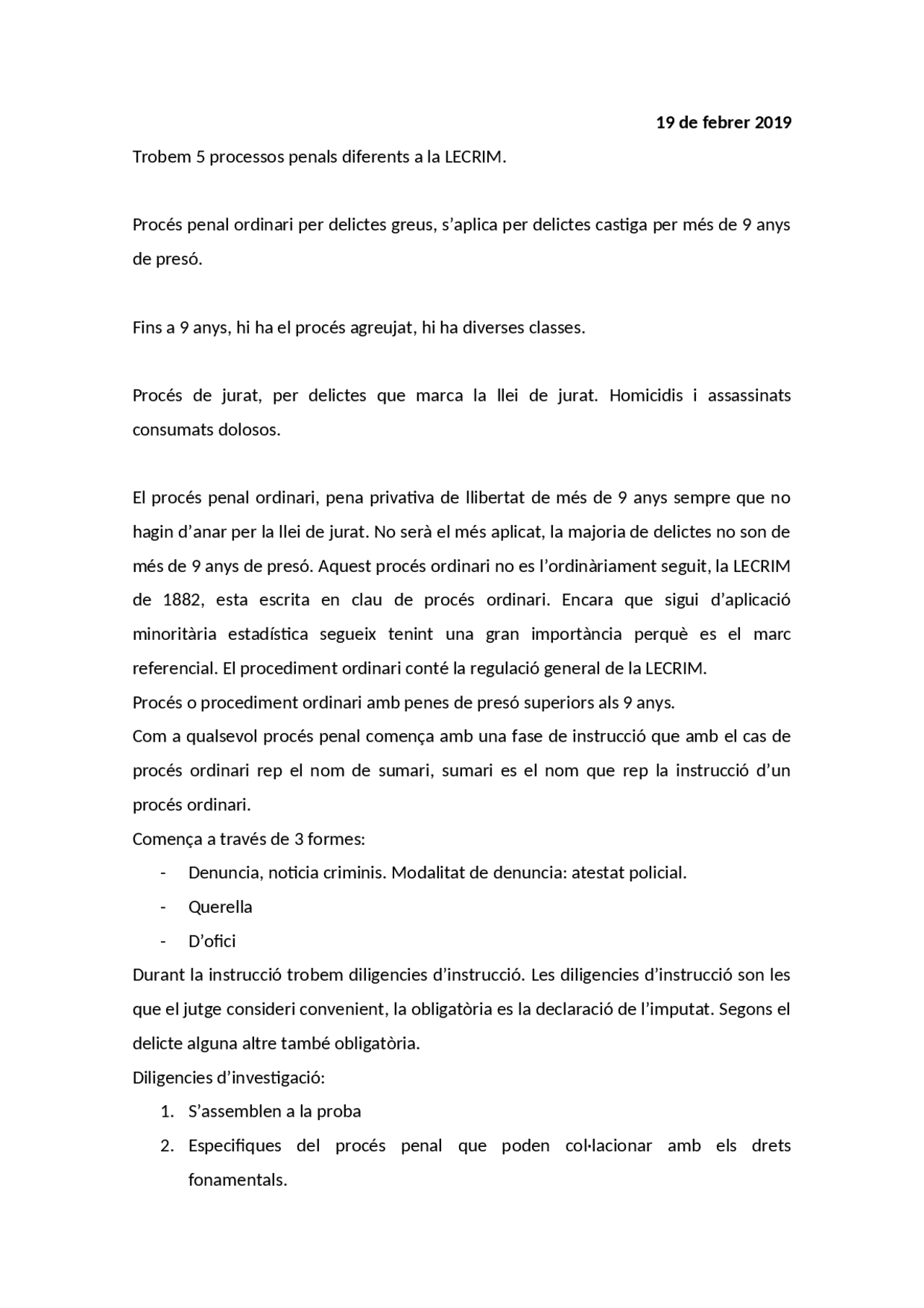 Apunts complerts dret processal penal - Docsity