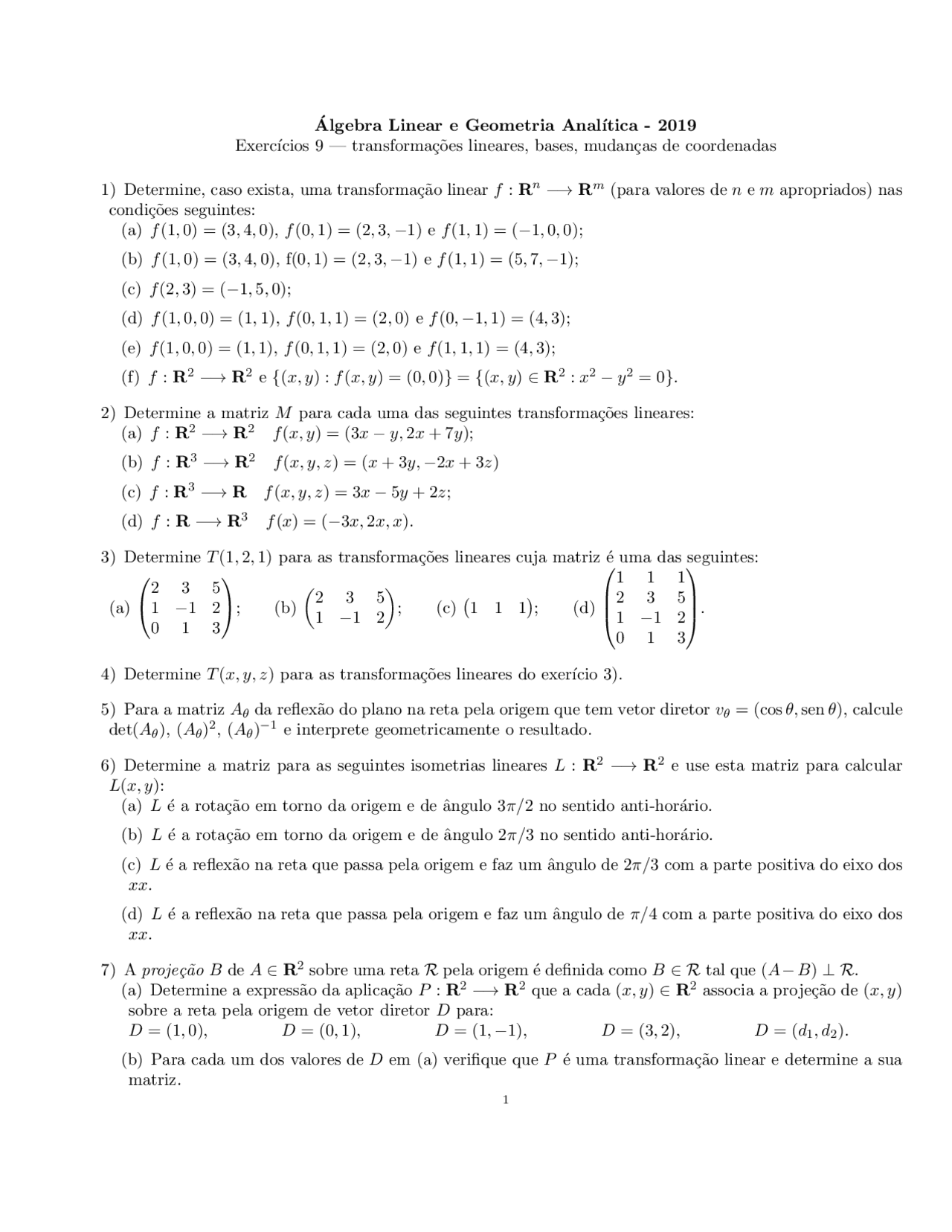 Folhas Exercícios álgebra Linear Docsity