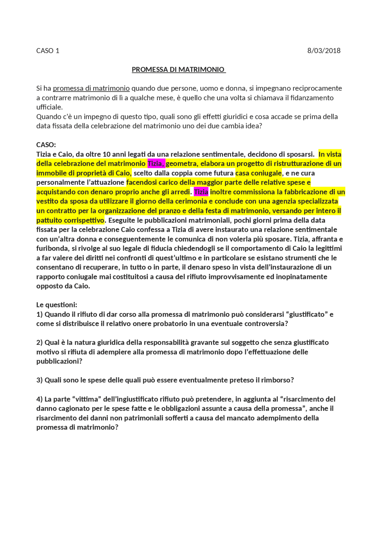 Casi Diritto Civile 1 Diritto Di Famiglia Docsity