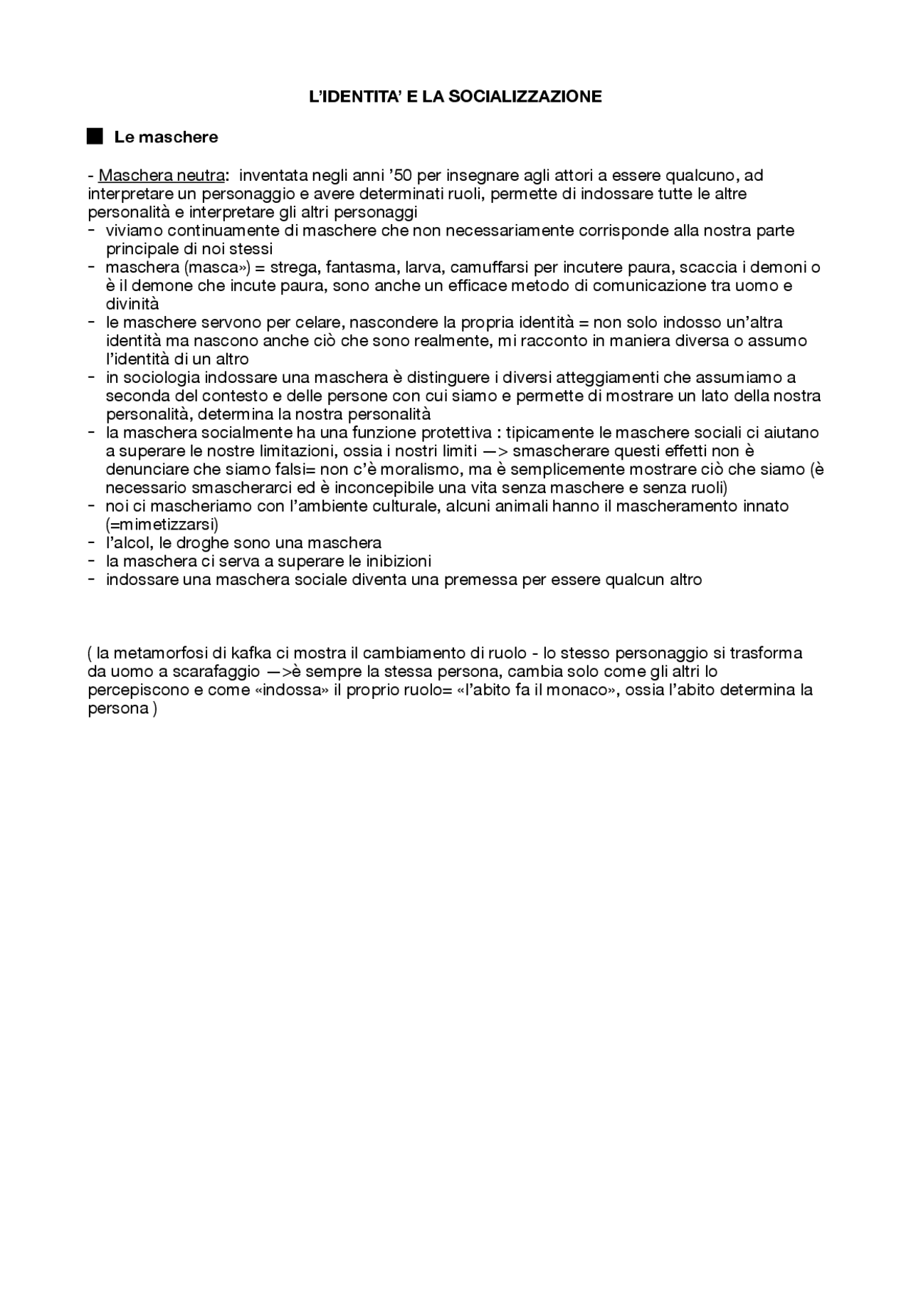 Lidentità E La Socializzazione Docsity