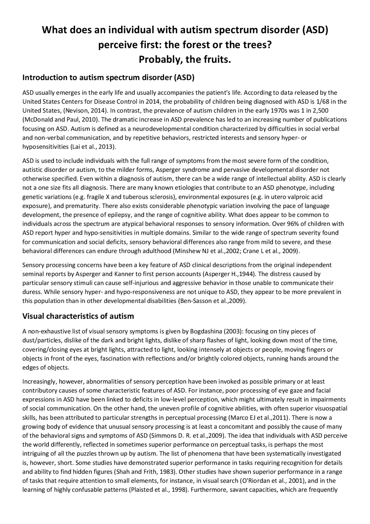 Vision in autism spectrum disorder - Docsity