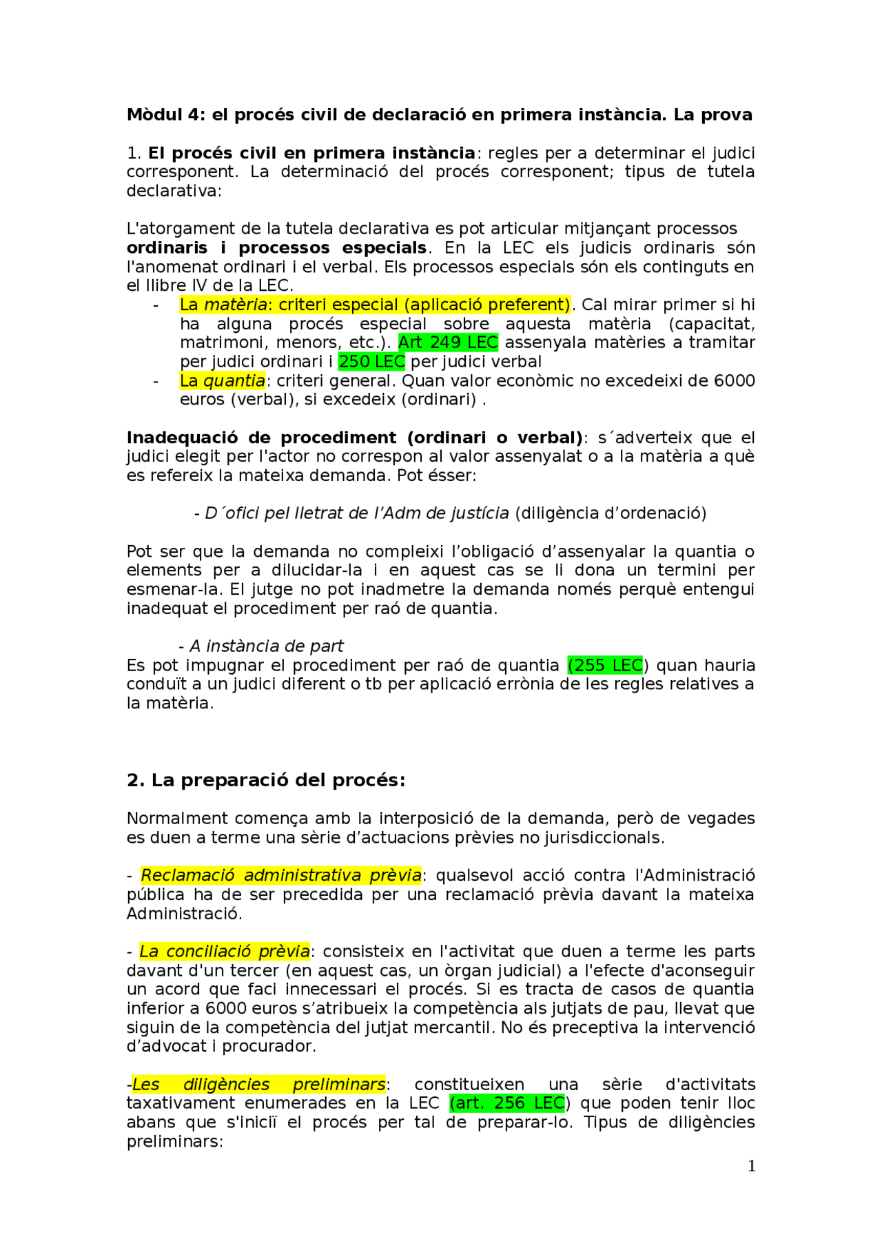 Resum mòdul 3 dret processal I - Docsity