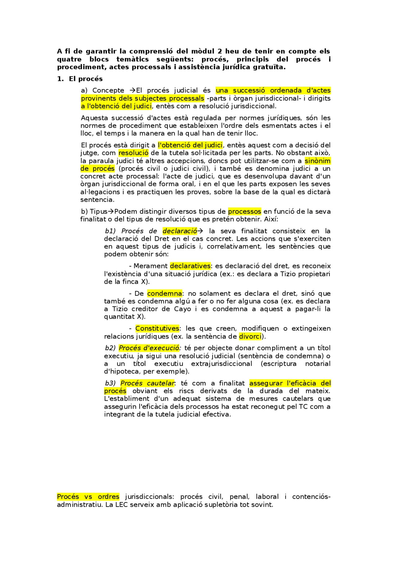 Resum Mòdul 2 Dret Processal I Docsity