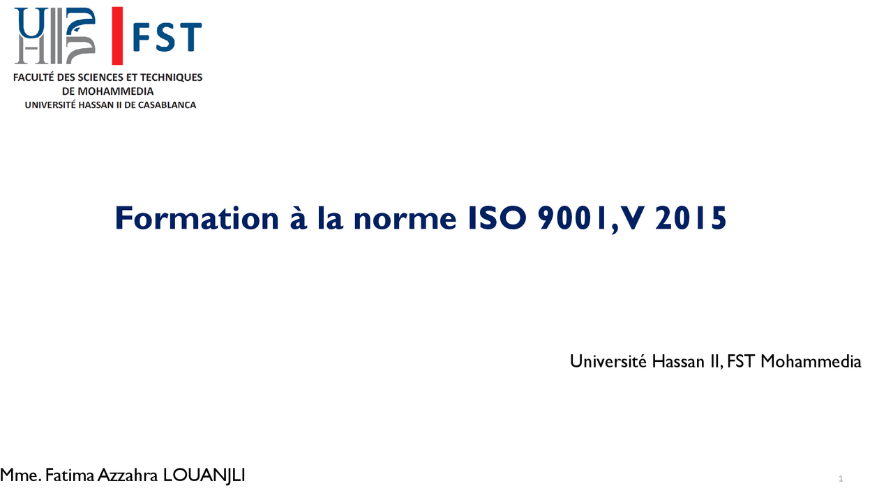la norme ISO 9001: 2015 | Lecture notes Quality Management | Docsity