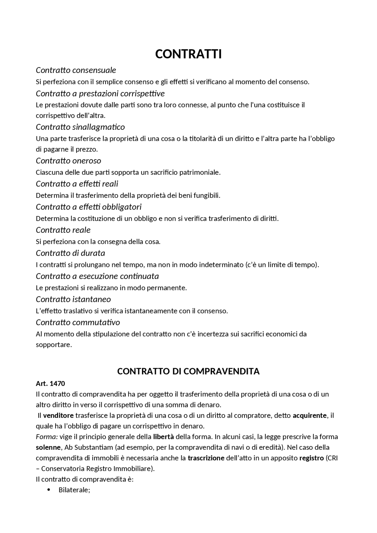 Spiegazione contratti - Docsity