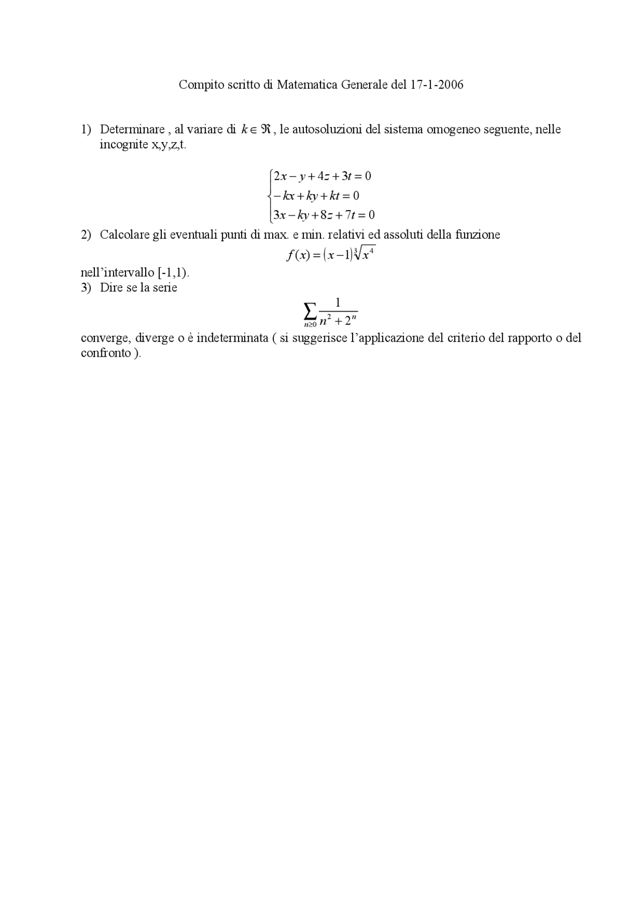 Matematica Generale I Anno Docsity