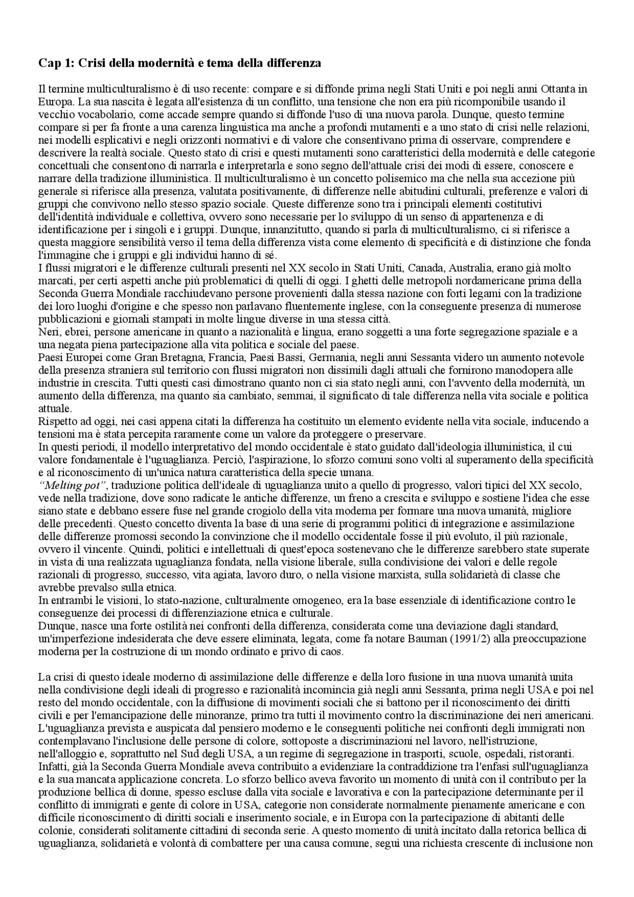 Riassunto Società Multiculturali Docsity