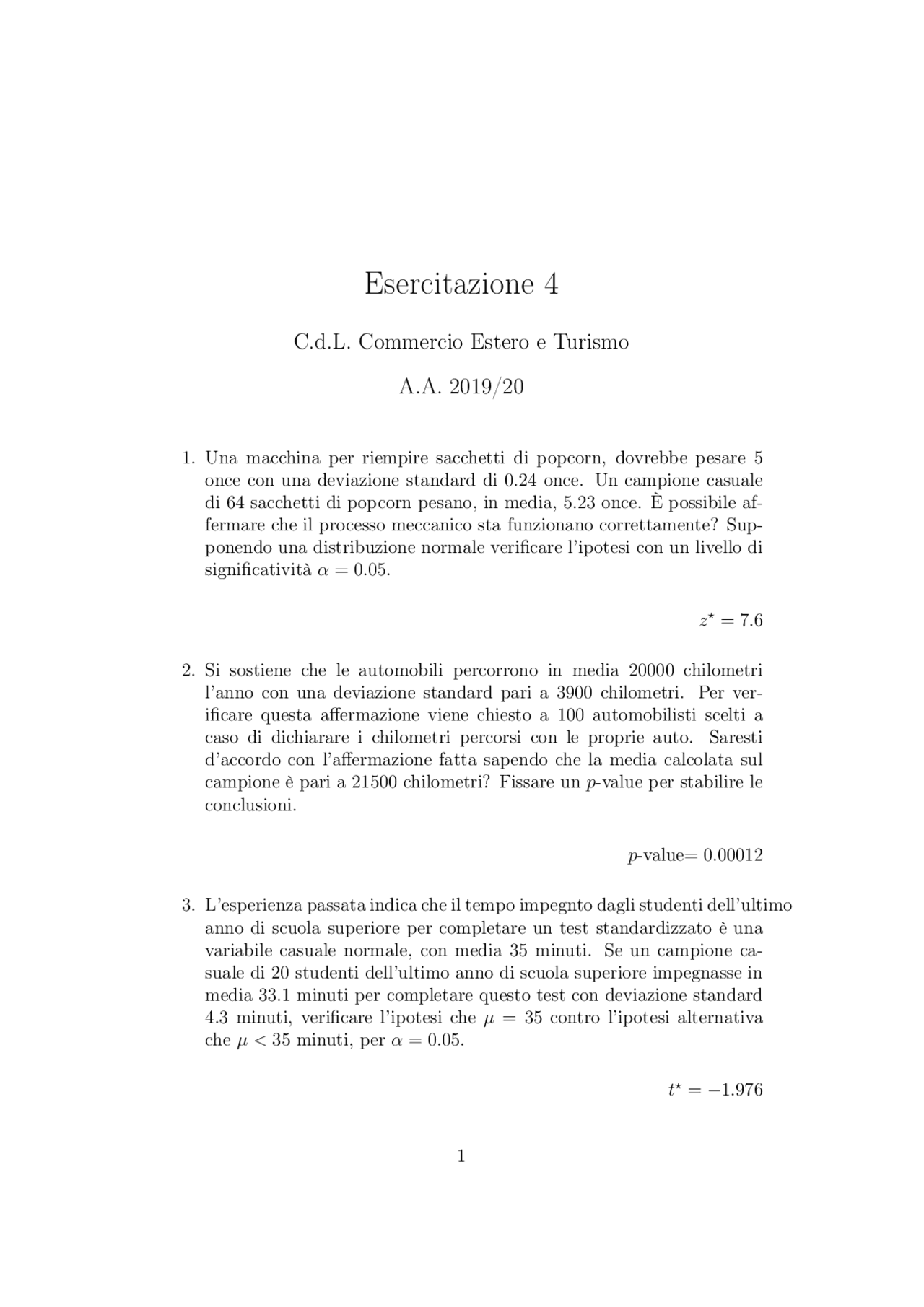 Esercitazione Statistica Docsity