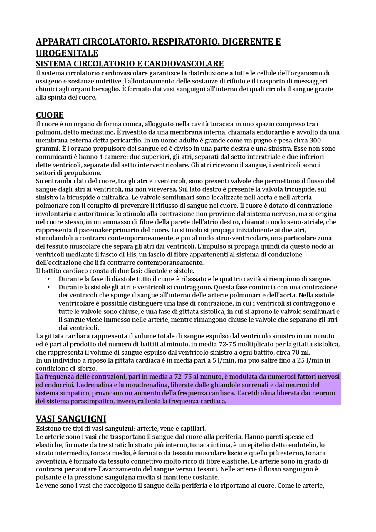 Apparato Circolatorio Respiratorio Digerente E Urogenitale Docsity