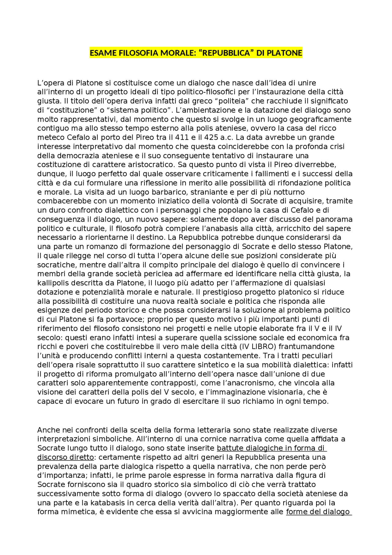 La Repubblica Di Platone Docsity