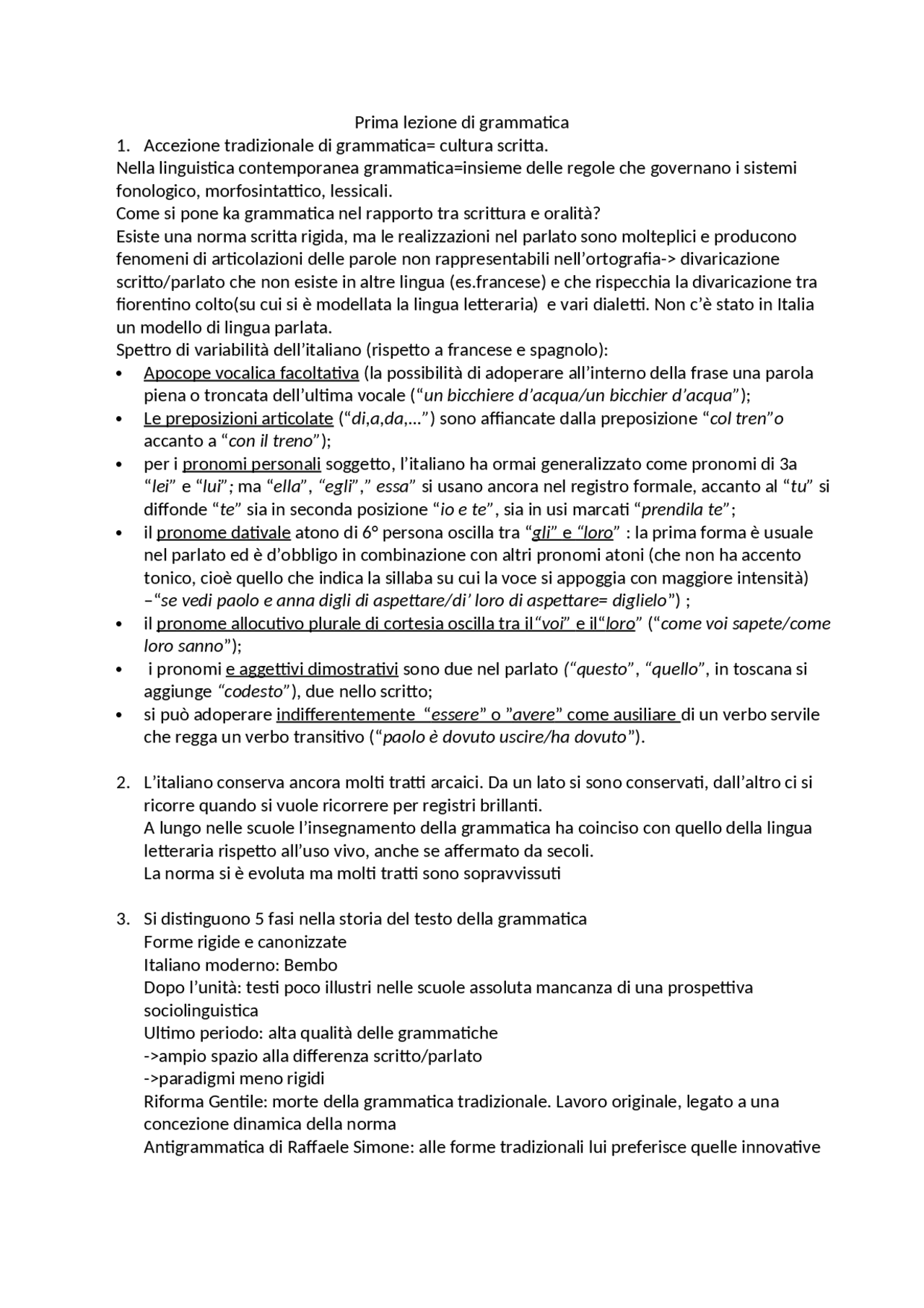 Prima Lezione Di Grammatica Docsity