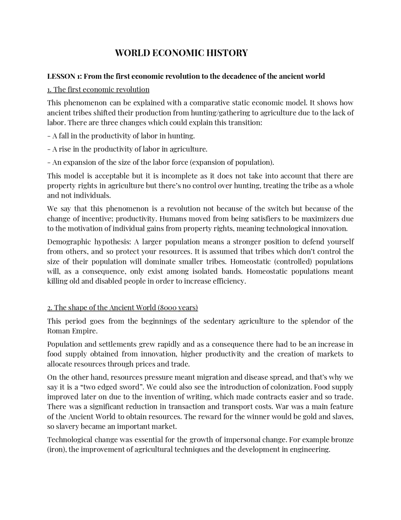 World Economic History (ADE Bilingüe) - Docsity