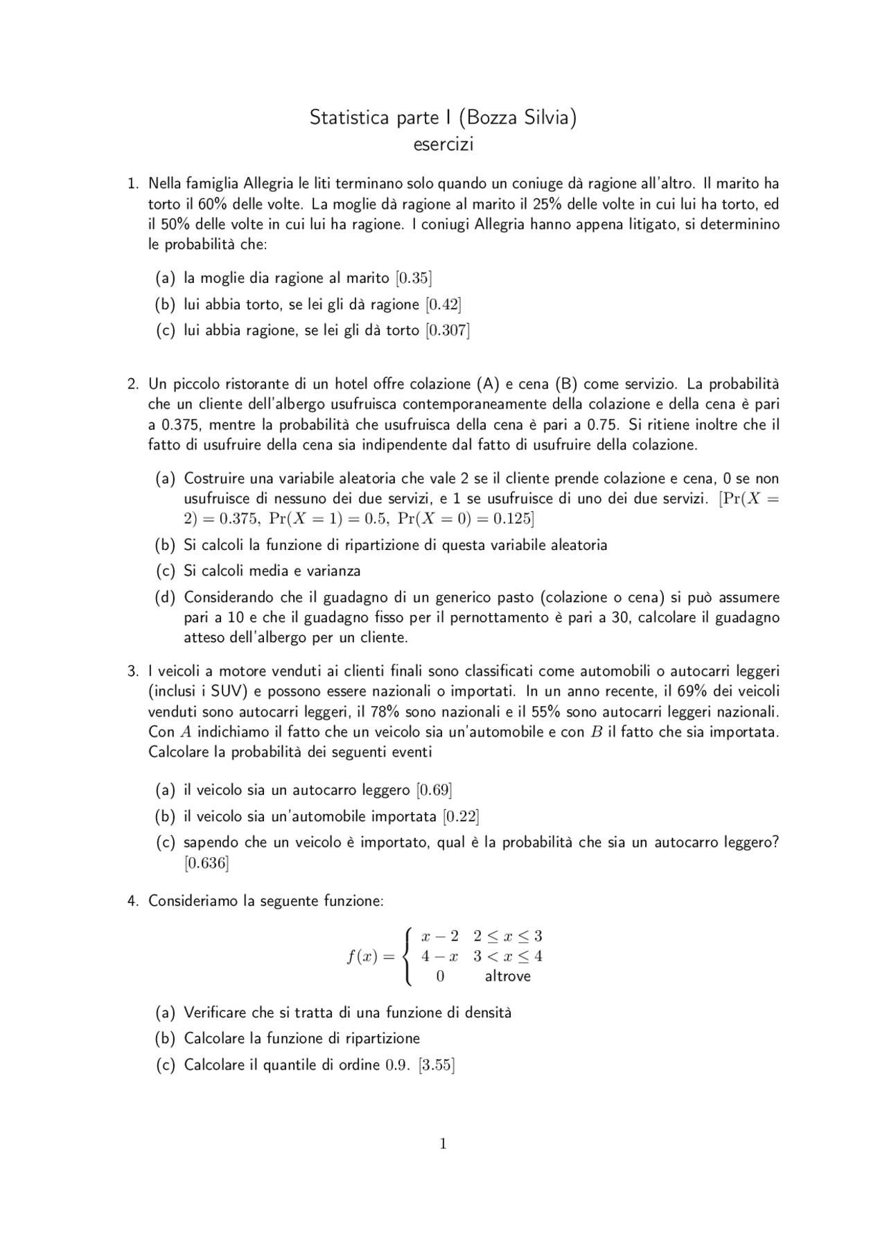 Altri Esercizi Di Statistica Docsity