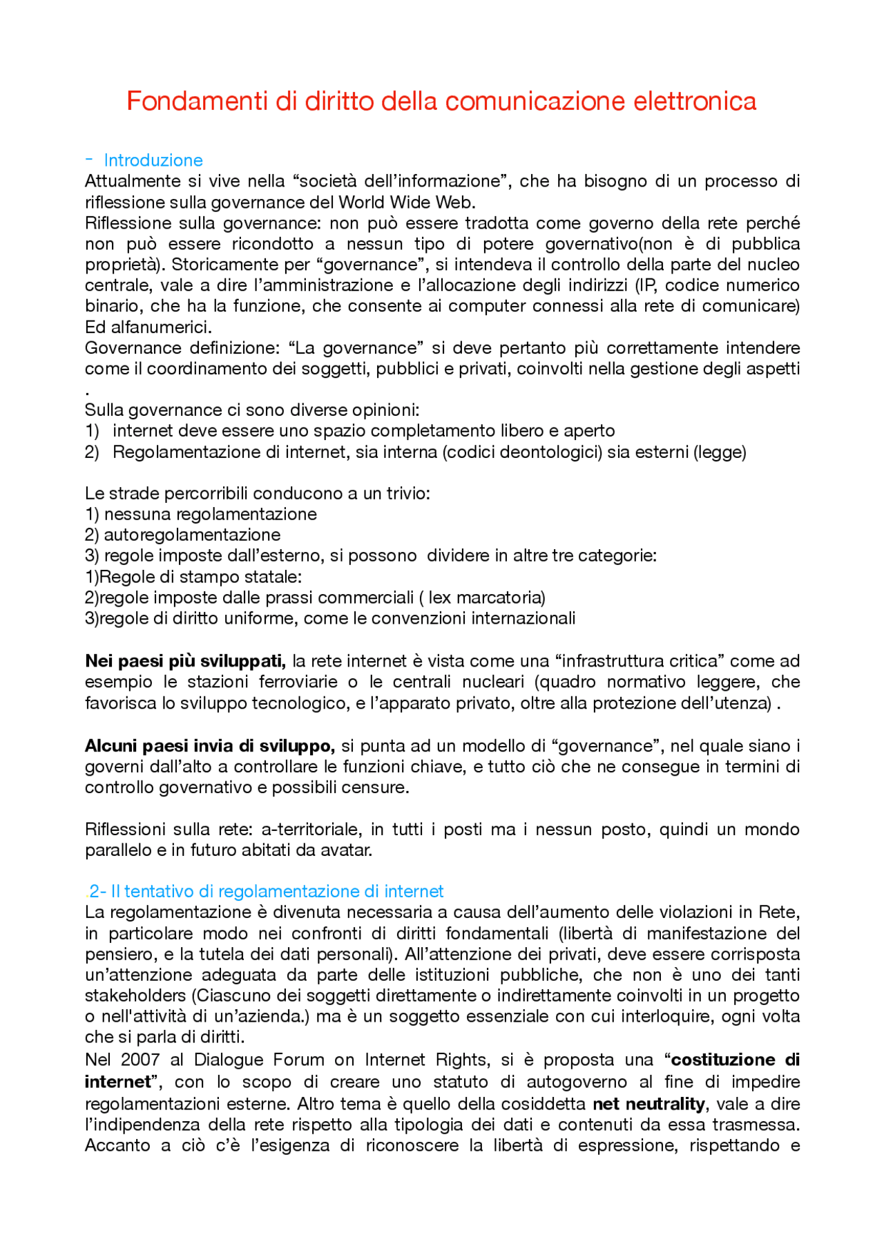 Fondamenti Di Diritto Della Comunicazione Elettronica Docsity