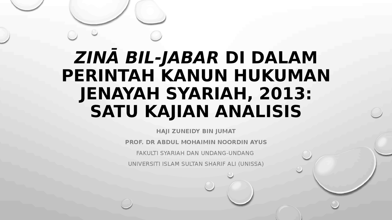 Zina Bil Jabar Di Dalam PKHJS 2013: Satu Kajian Analisis | Slides Law ...