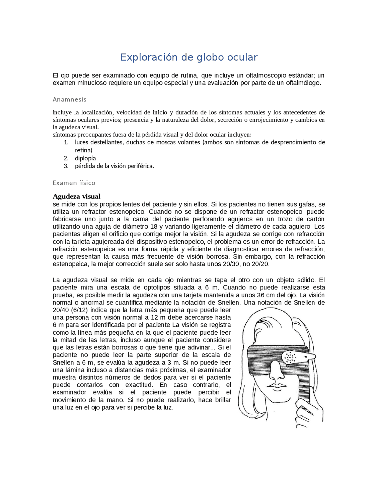 Exploracion De Globo Ocular Docsity