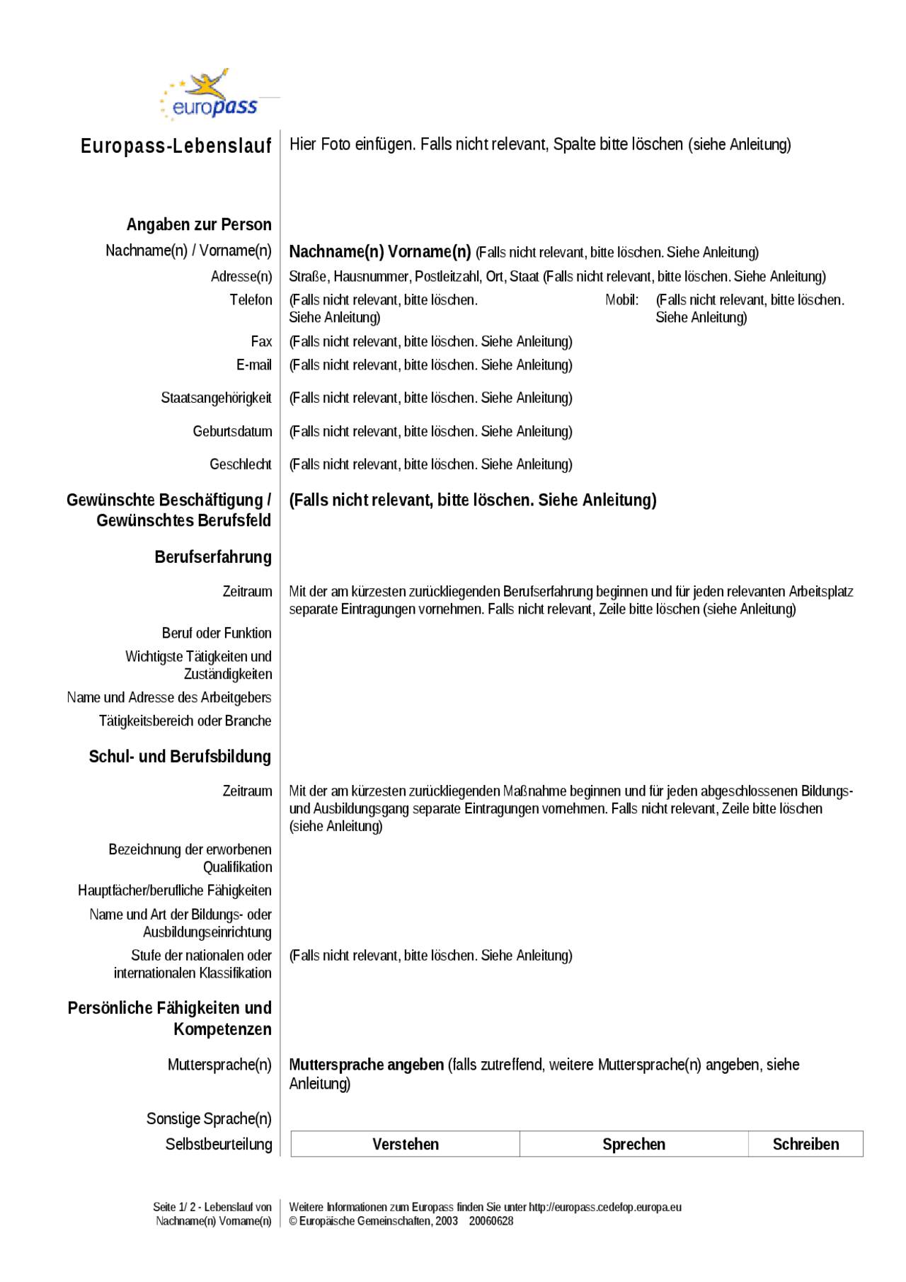 Modello Curriculum Vitae Docsity