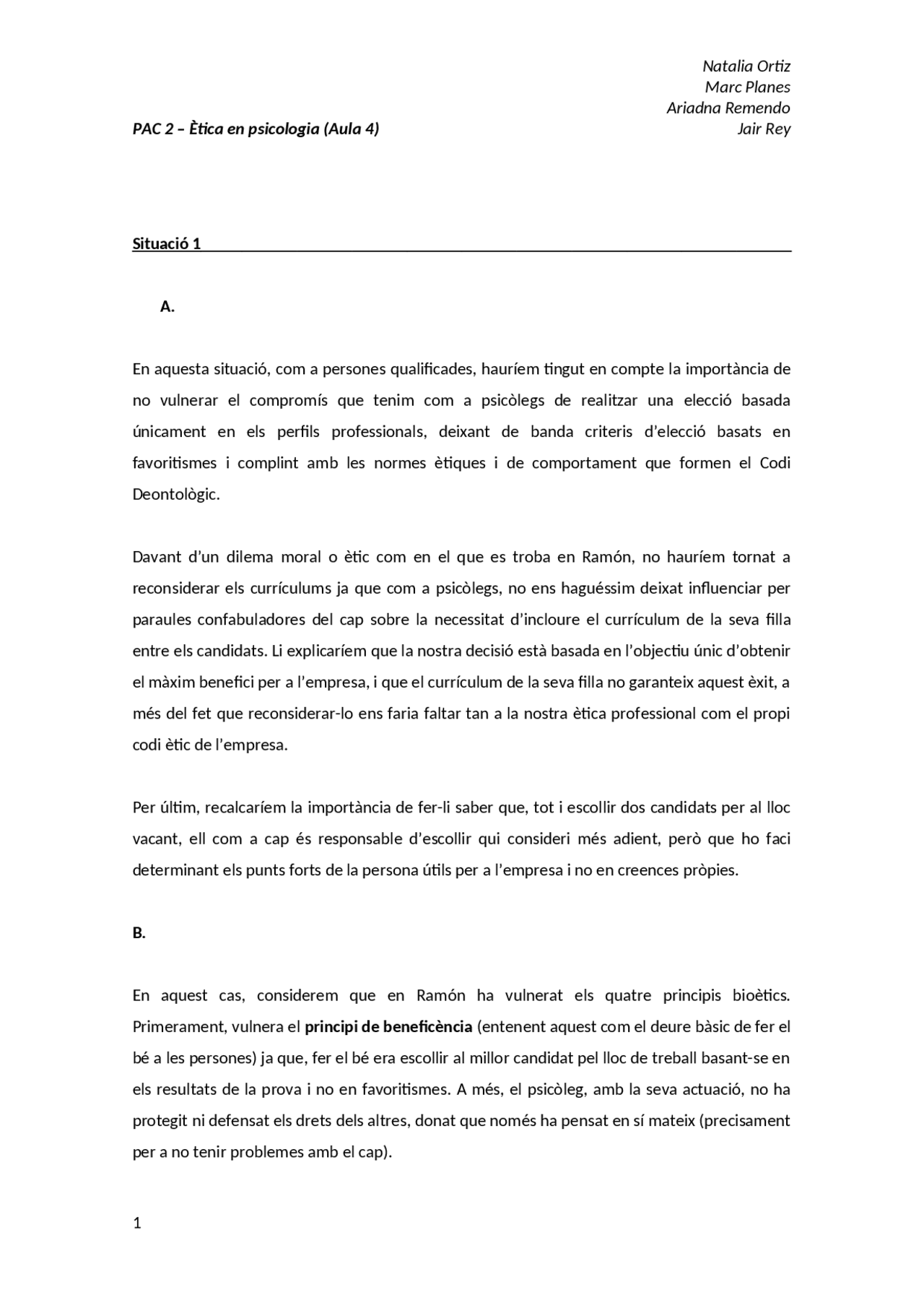 PAC 2 - Ètica en psicologia - Docsity