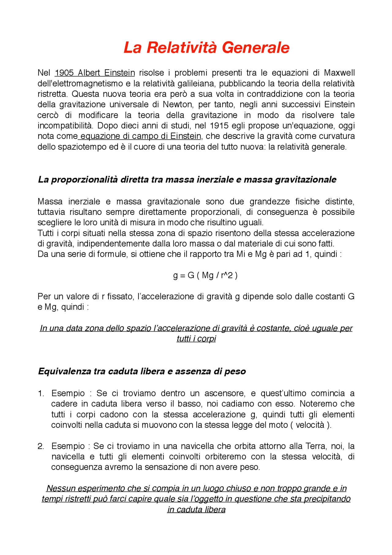 Albert Einstein La Relatività Generale Docsity